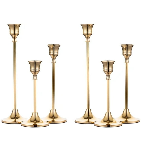 2 Sets(6 Pcs) Brass Gold Metal Taper Candle Holders Candlestick Holders ...