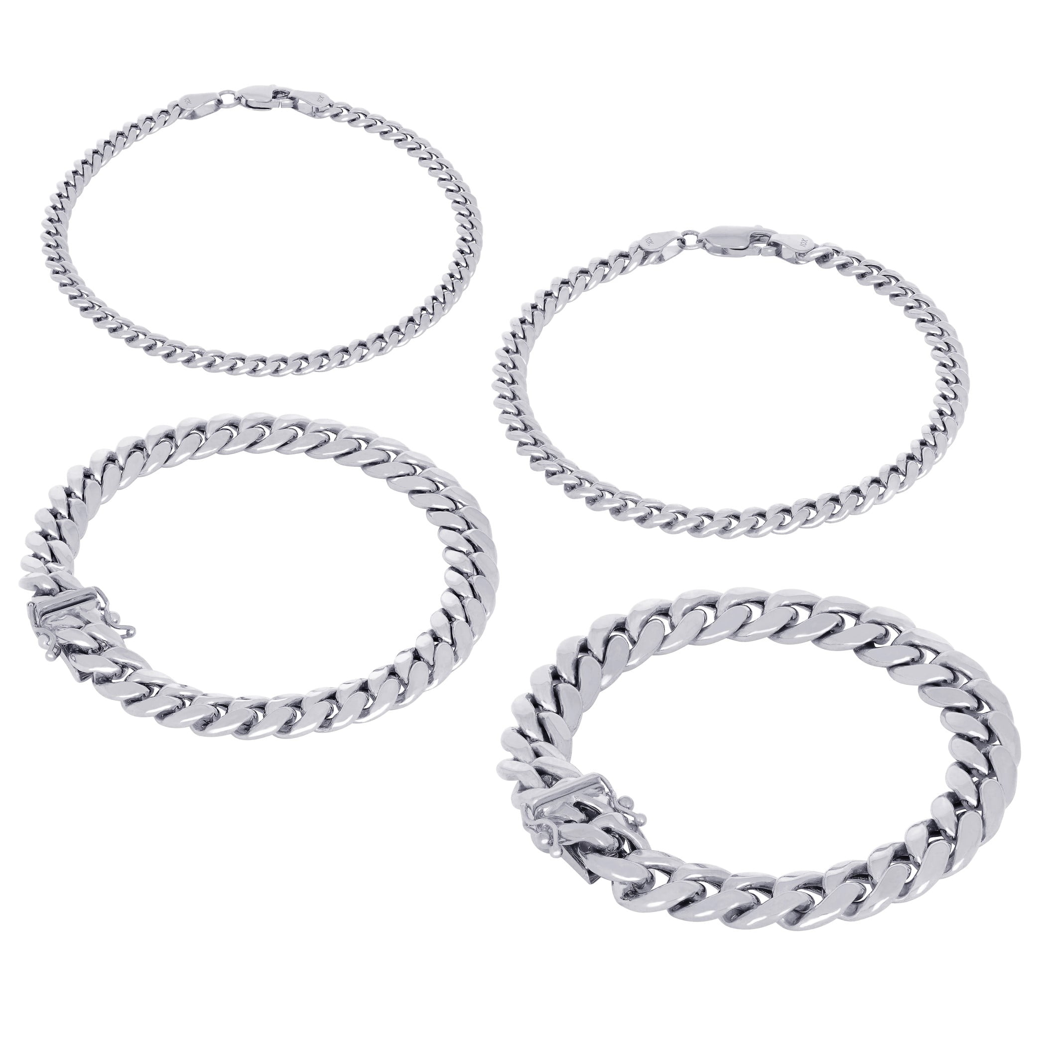 Nuragold 10K Real White Gold Miami Cuban Link Chain Bracelet 7"-9" (3mm ...