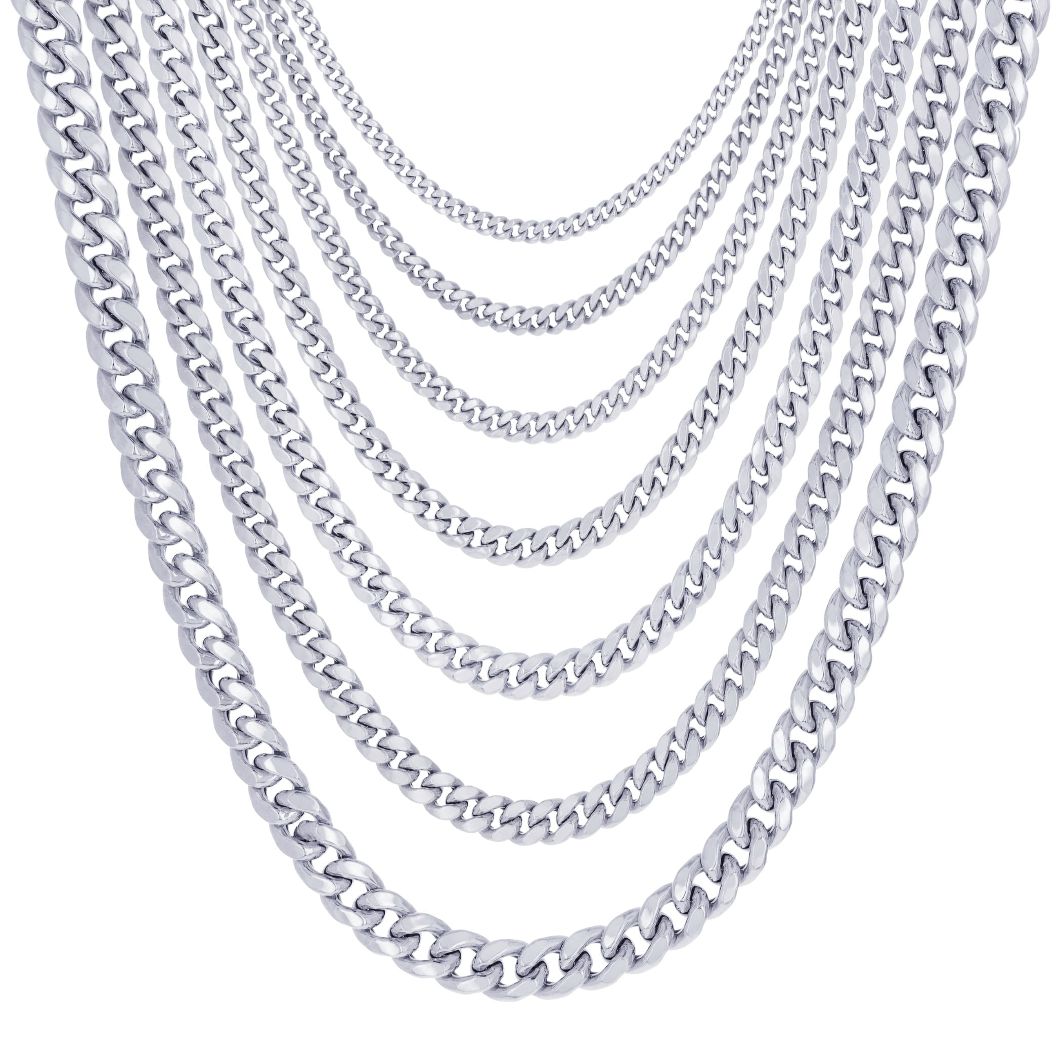 Nuragold 10K Real White Gold Miami Cuban Link Chain Necklace 16"-30 ...