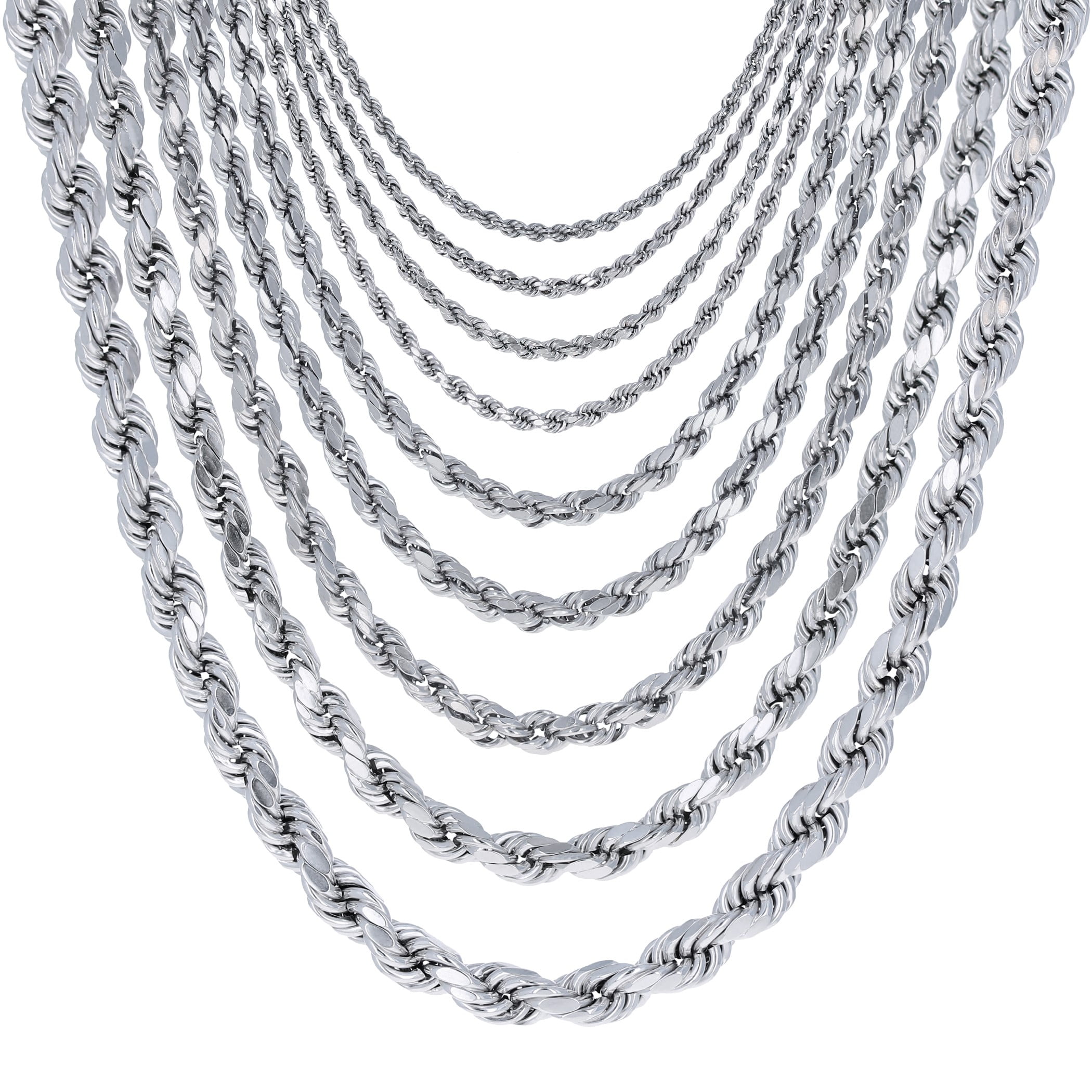 Nuragold 10K Real White Gold Rope Diamond Cut Chain Necklace 14"-30" (1 ...