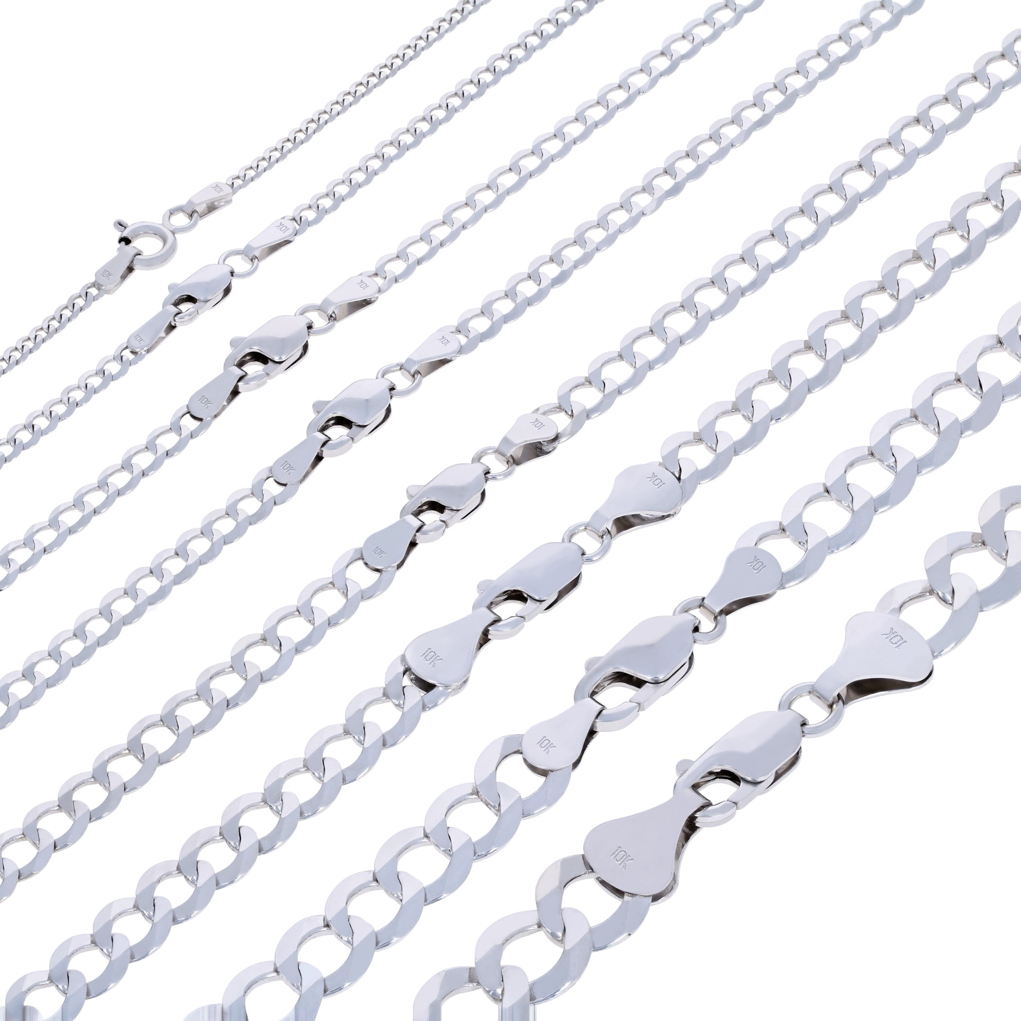 Nuragold 10K Real White Gold Solid Cuban Curb Link Chain Necklace 16 ...