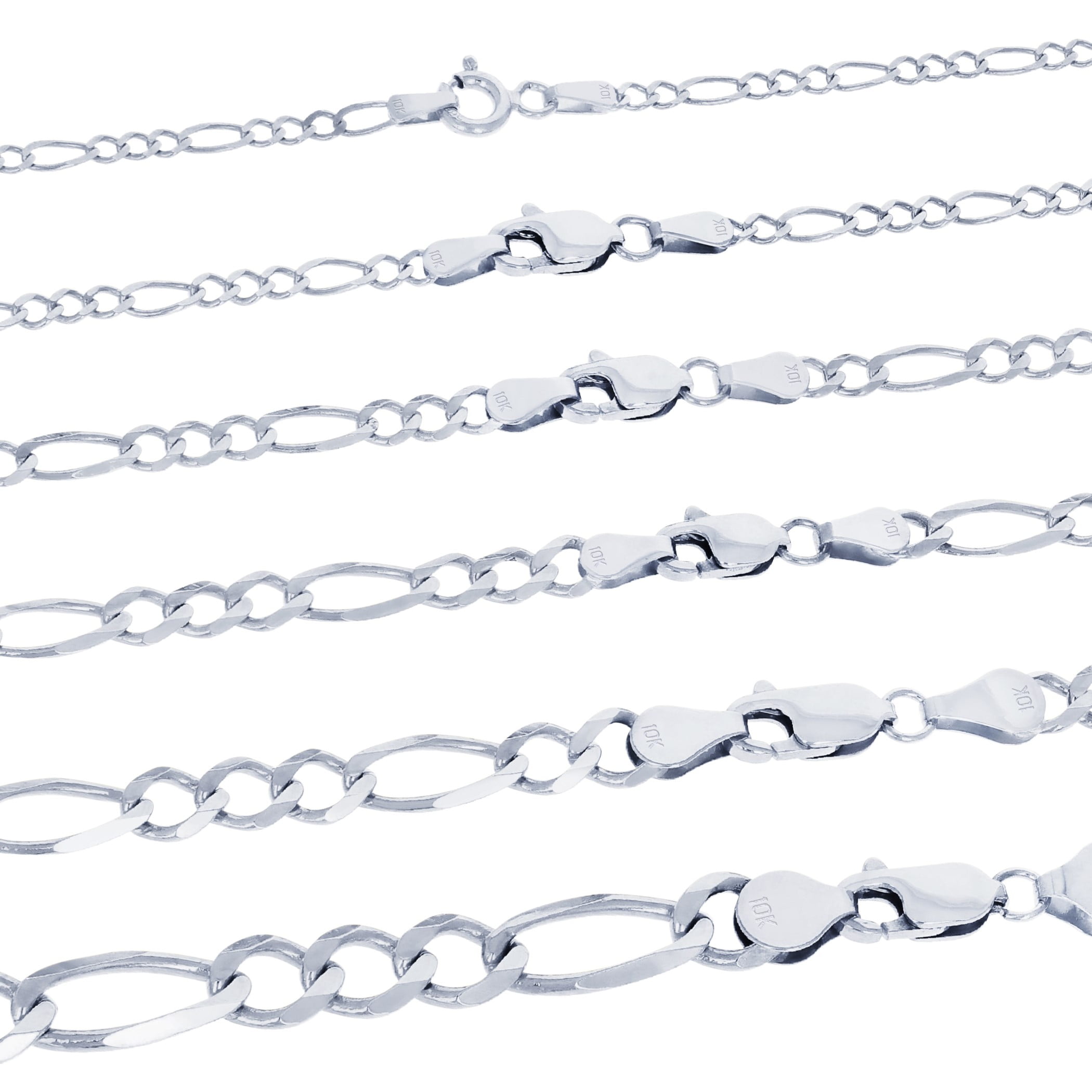 Nuragold 10K Real White Gold Solid Figaro Link Chain Necklace 16"-30 ...