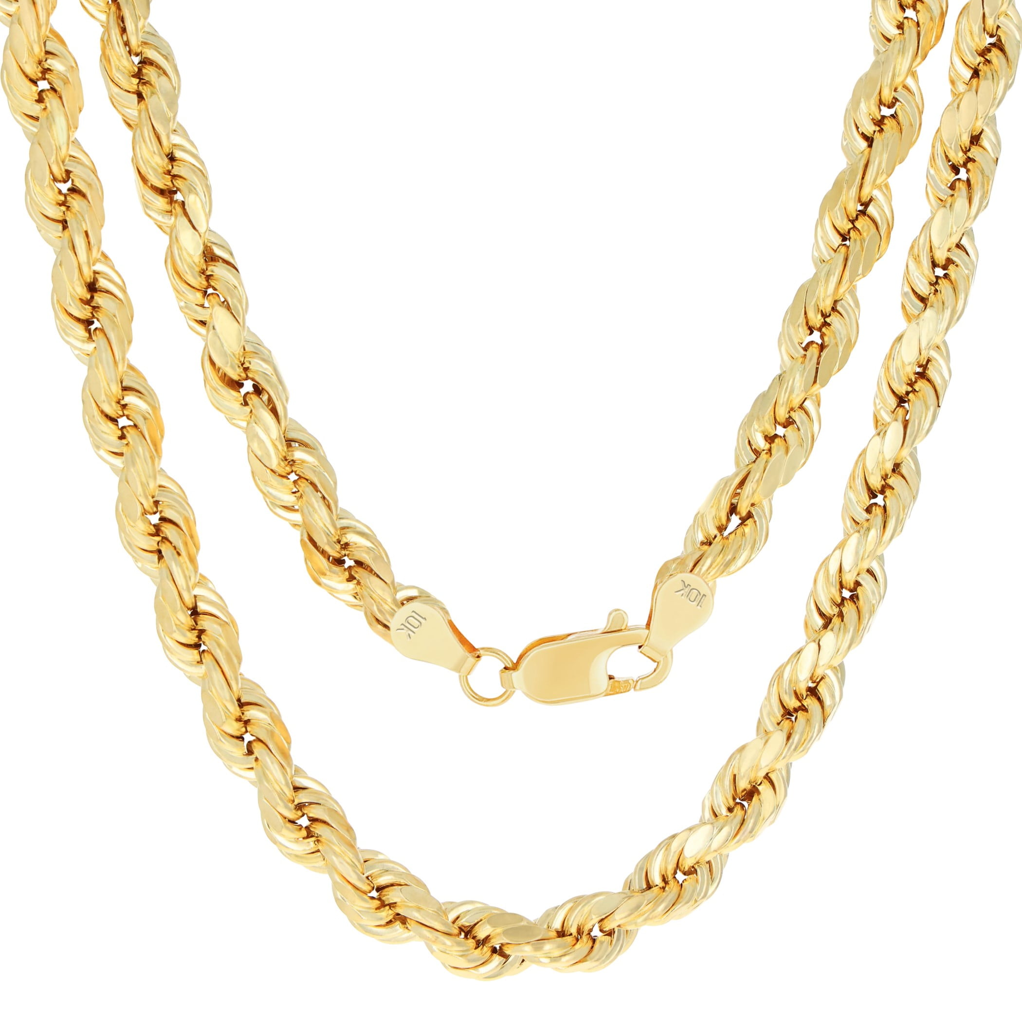 Nuragold 10K Real Yellow Gold 8mm Solid Rope Chain Diamond Cut Necklace ...