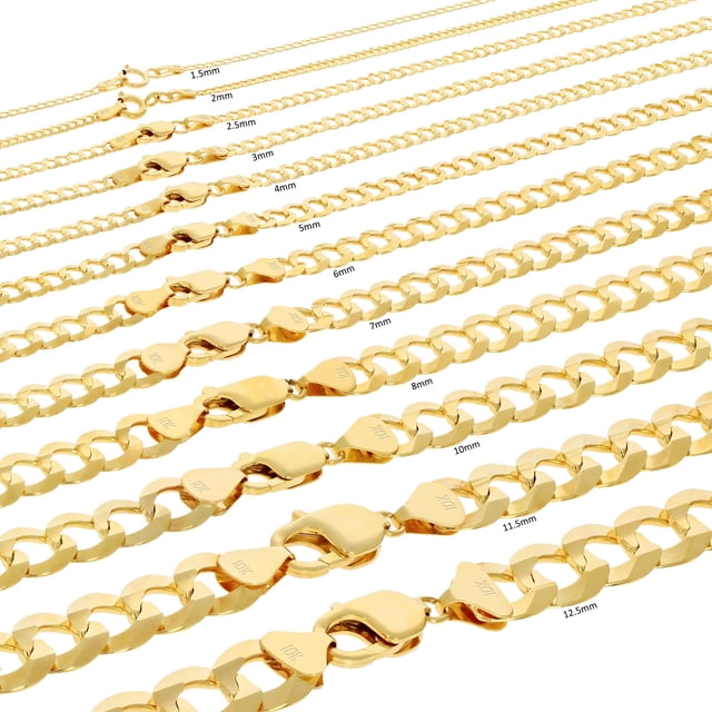 Nuragold 10K Real Yellow Gold Solid Cuban Curb Link Chain Necklace 16 ...