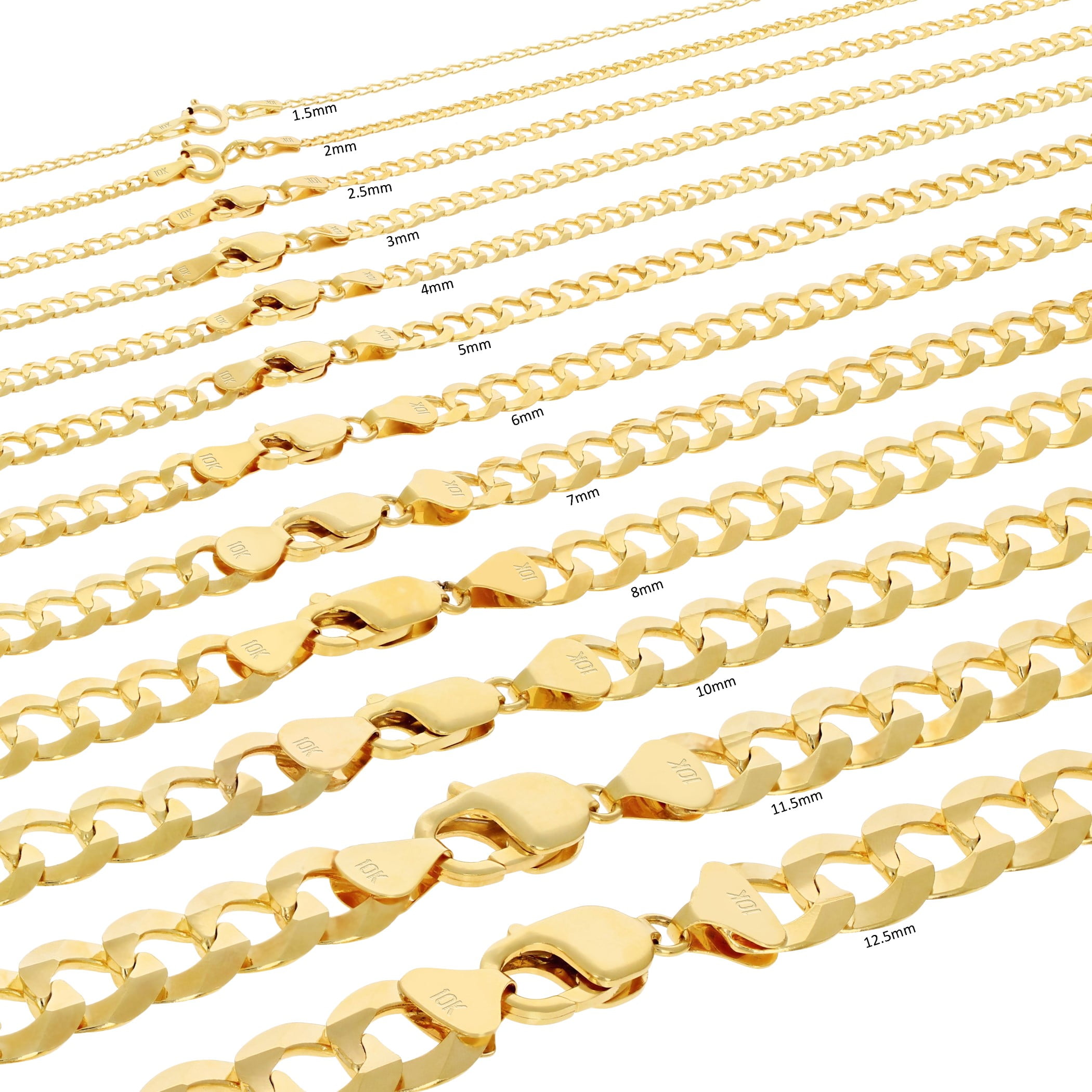Nuragold 10K Real Yellow Gold Solid Cuban Curb Link Chain Necklace 16 ...
