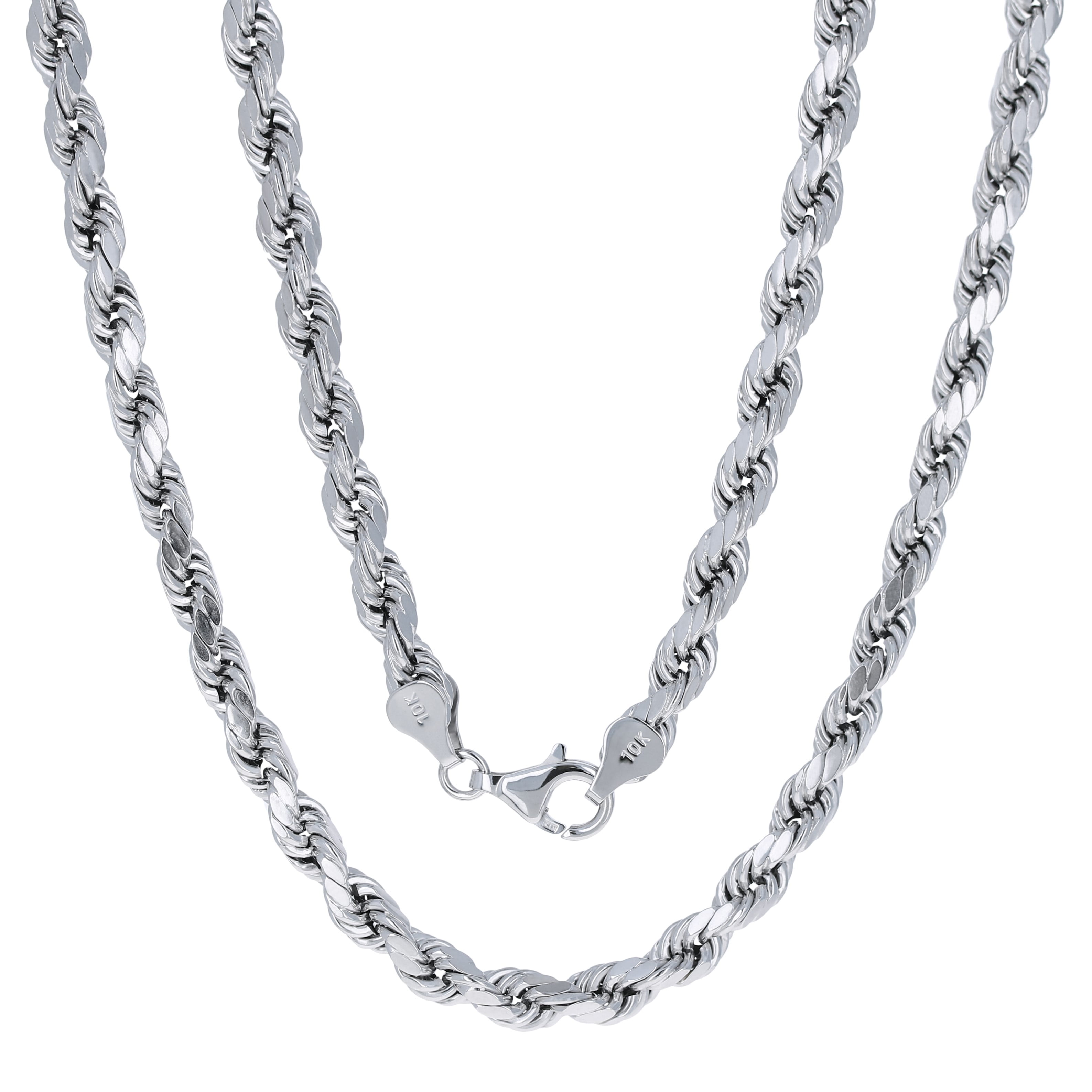 "Nuragold 10k Real White Gold 6mm Rope Chain Diamond Cut Necklace, Mens ...