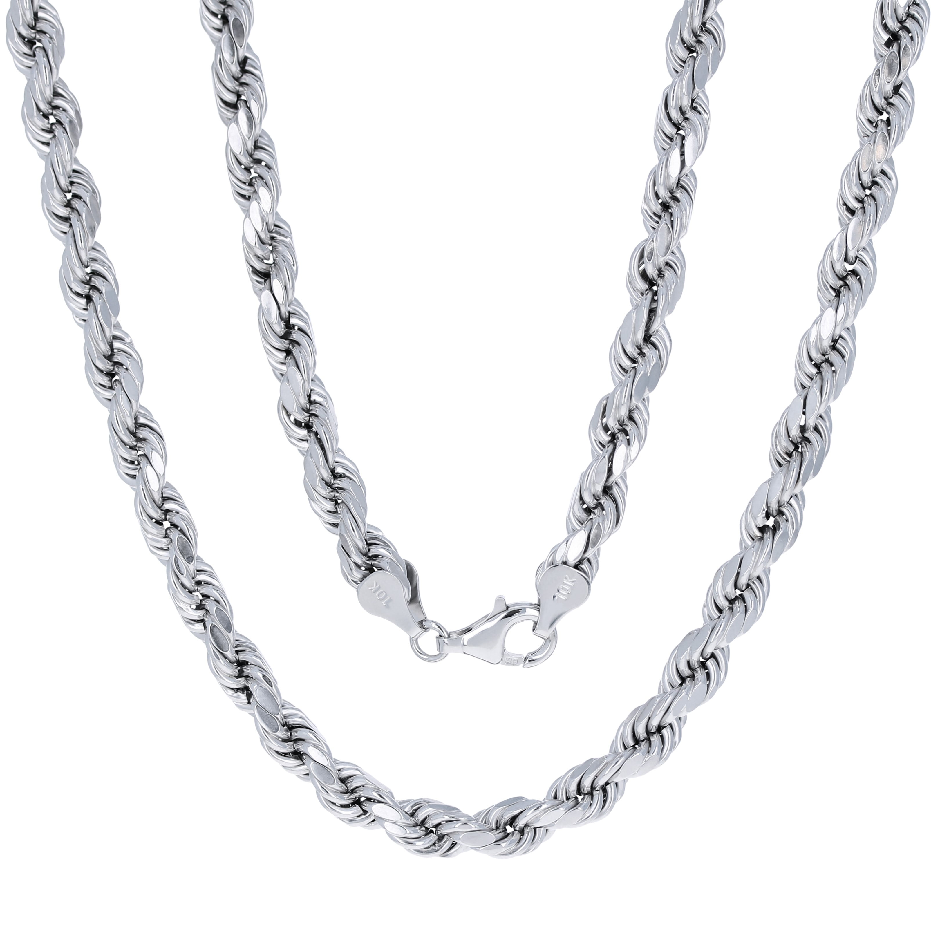 Nuragold 10k Real White Gold 7mm Rope Chain Diamond Cut Necklace (18 ...