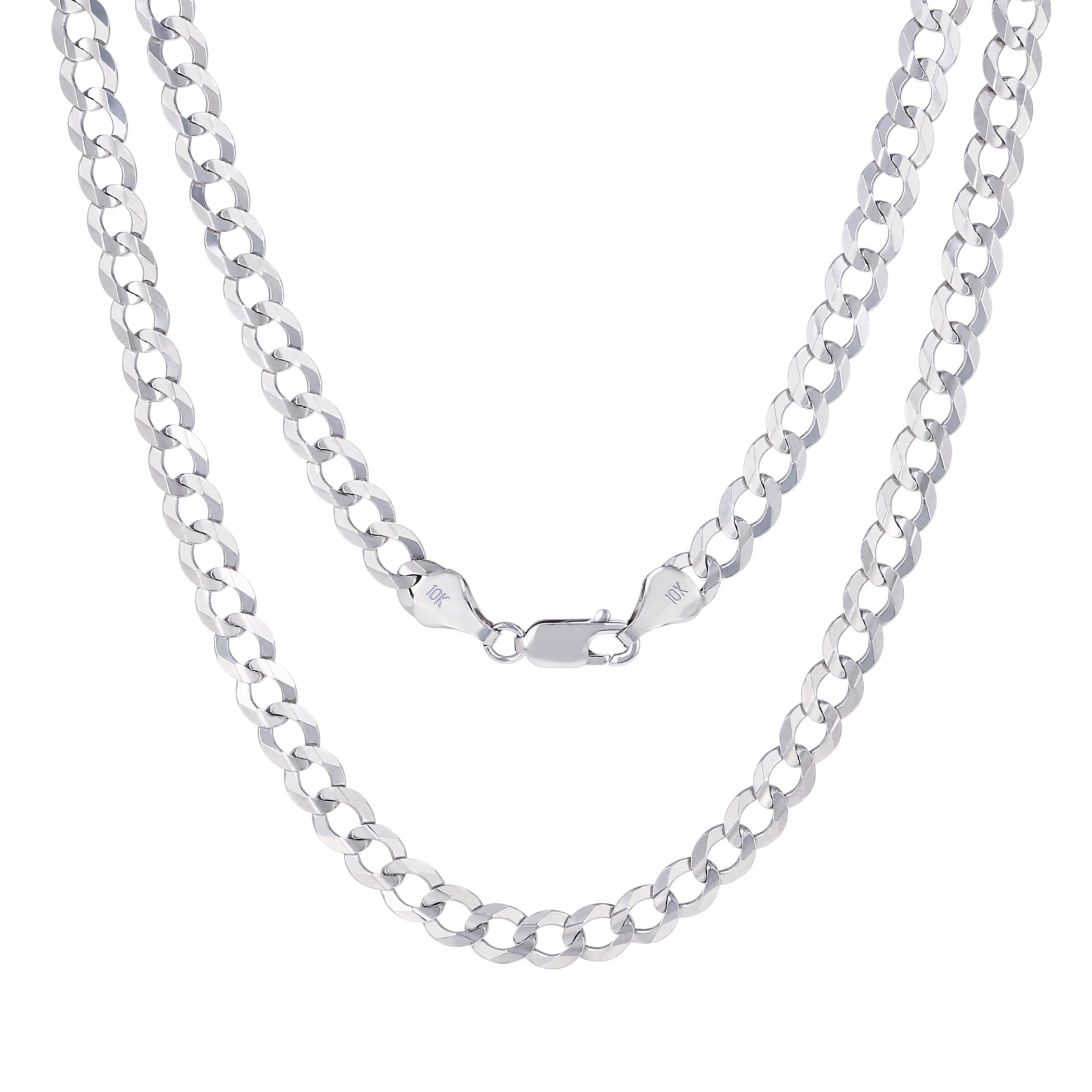 Nuragold 10k Real White Gold Solid Cuban Curb Link 6mm Chain Necklace ...