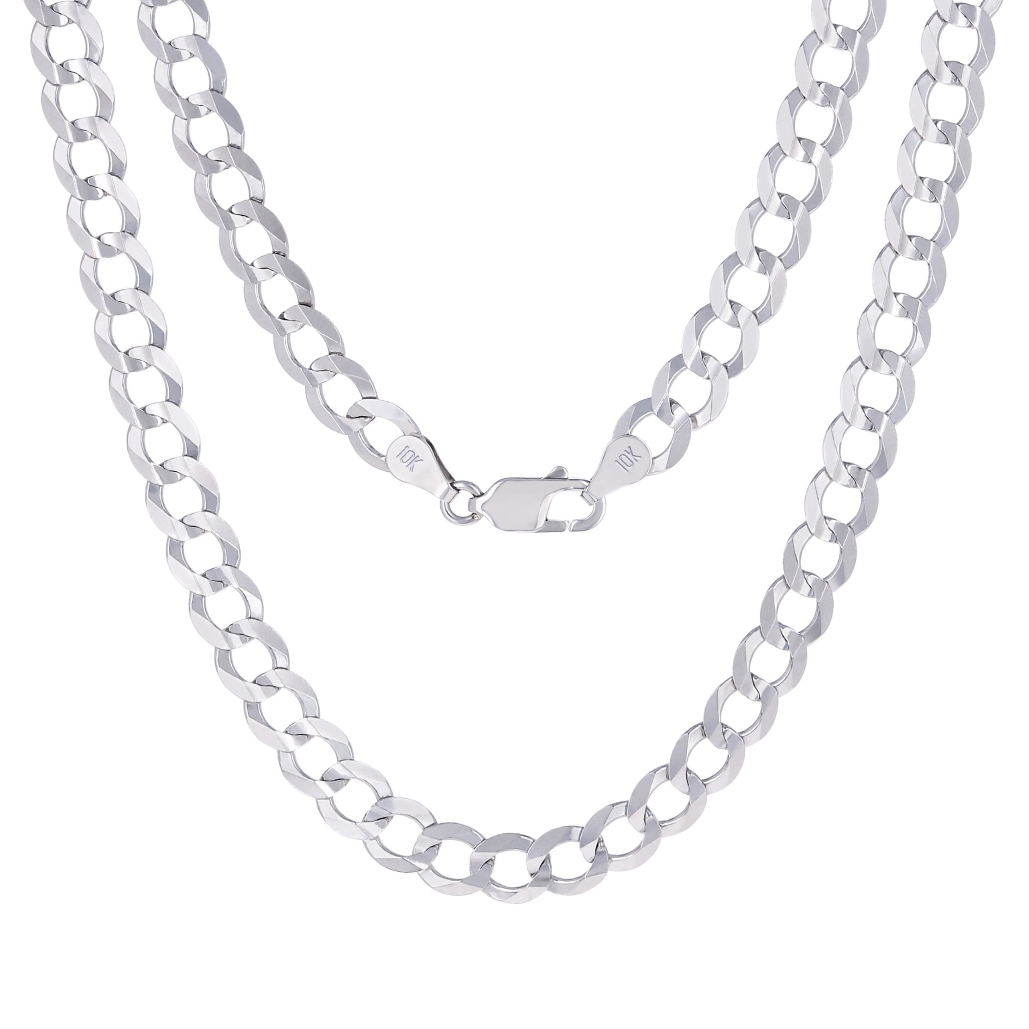 Nuragold 10k Real White Gold Solid Cuban Curb Link 7mm Chain Necklace ...