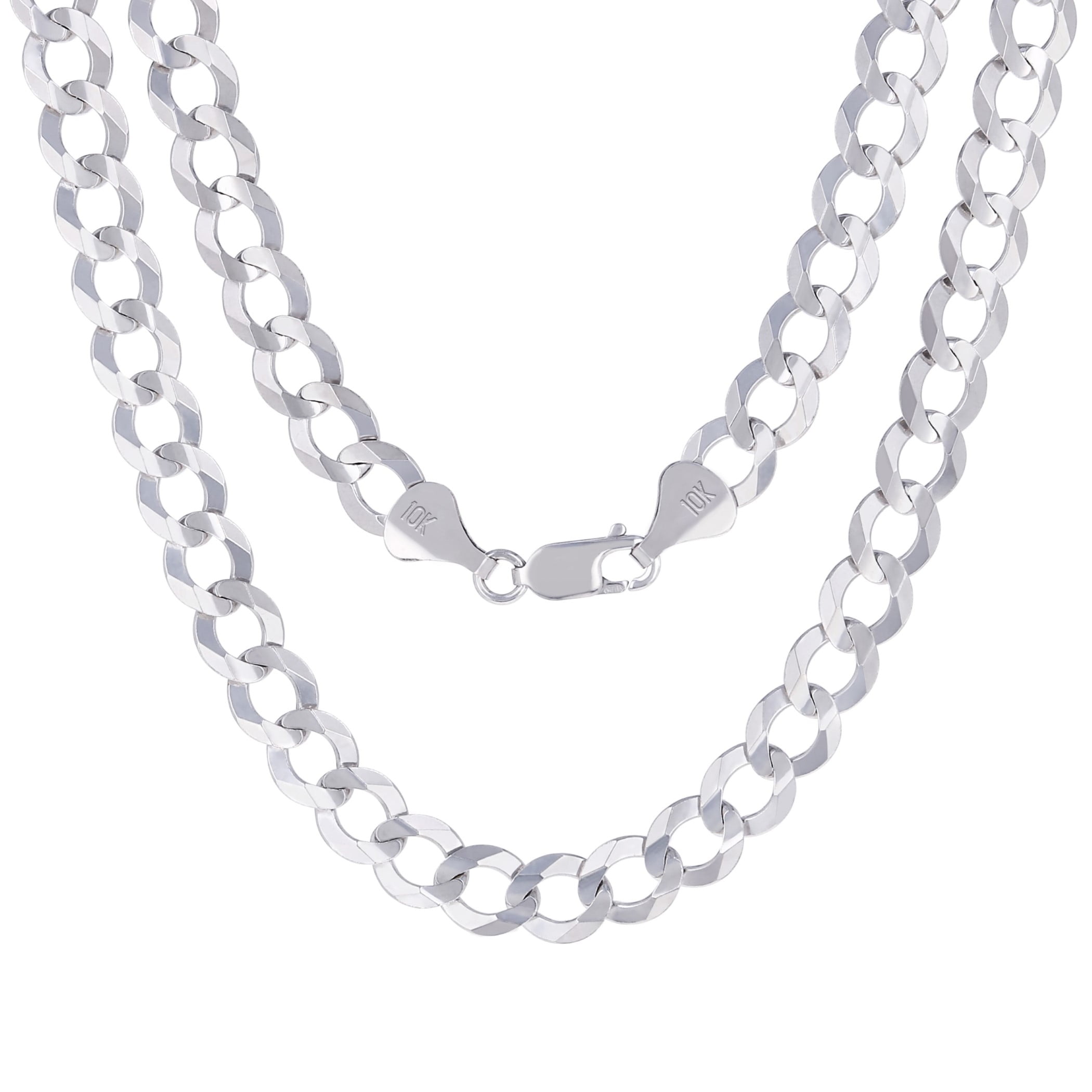 Nuragold 10k Real White Gold Solid Cuban Curb Link 8mm Chain Necklace ...