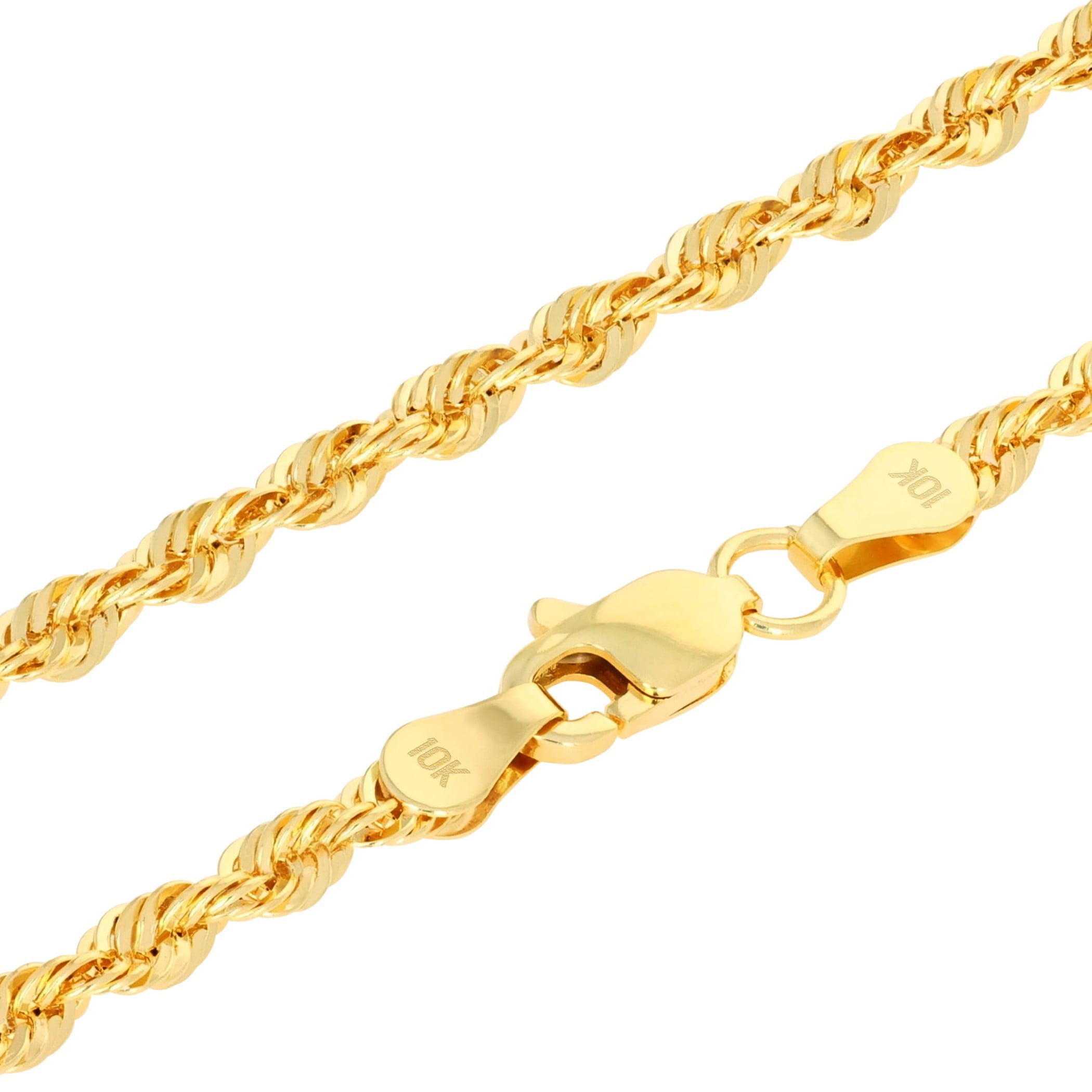 Nuragold 10k Real Yellow Gold 3mm Rope Chain Diamond Cut Lightweight ...