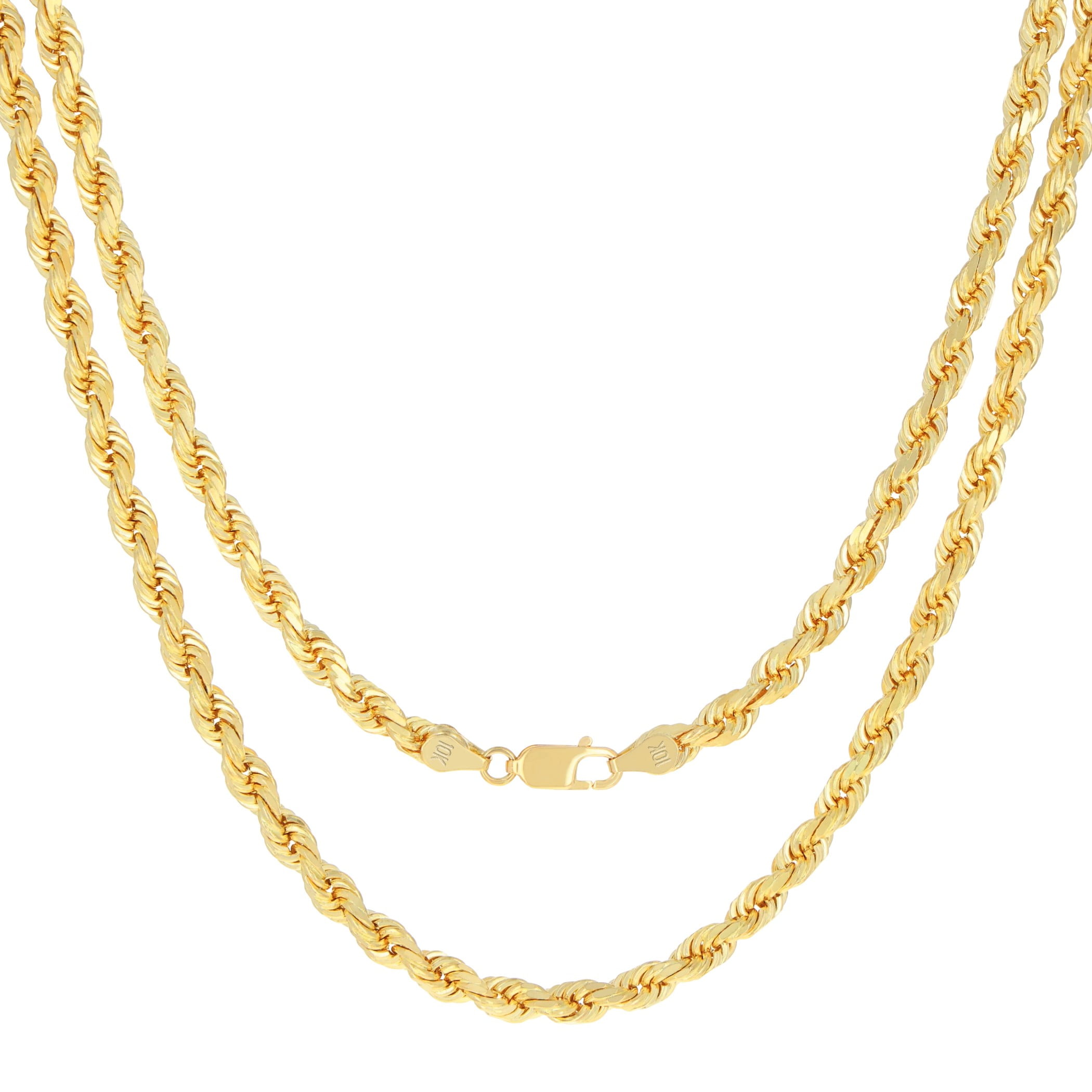 "Nuragold 10k Yellow Gold 5mm Rope Chain Diamond Cut Necklace for Men ...