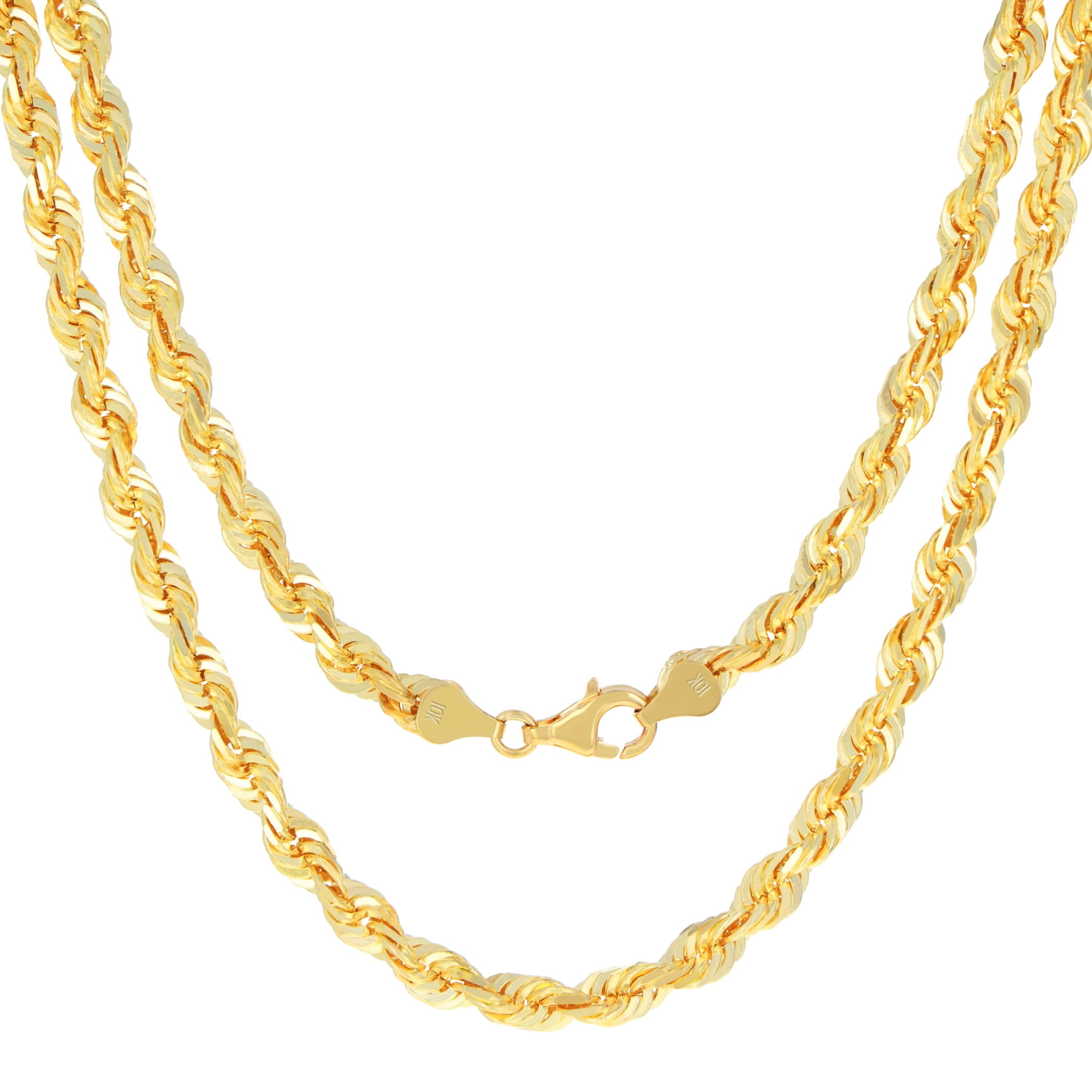 "Nuragold 10k Real Yellow Gold 6mm Rope Chain Diamond Cut Necklace ...