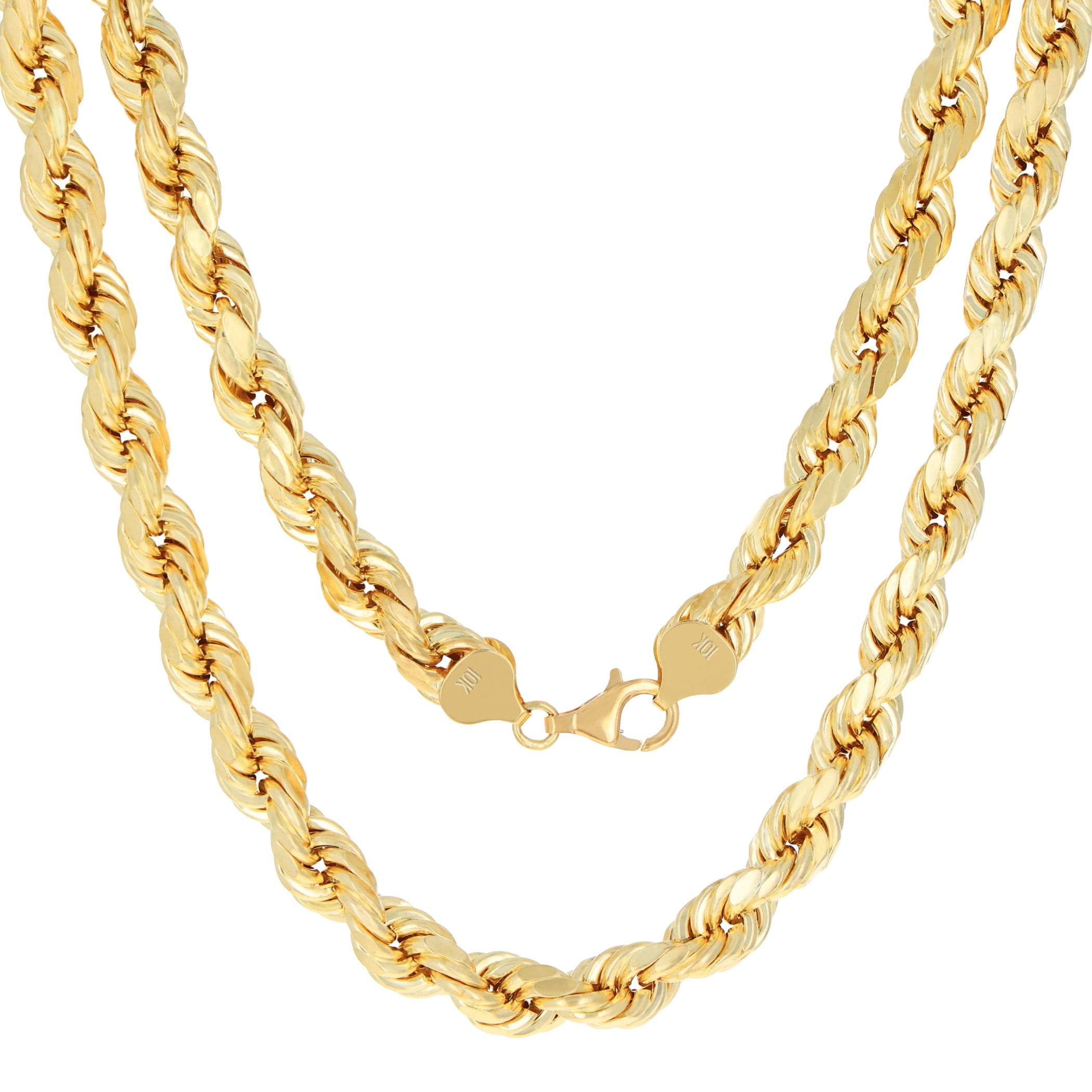 "Nuragold 10k Real Yellow Gold 9mm Rope Chain Diamond Cut Necklace ...