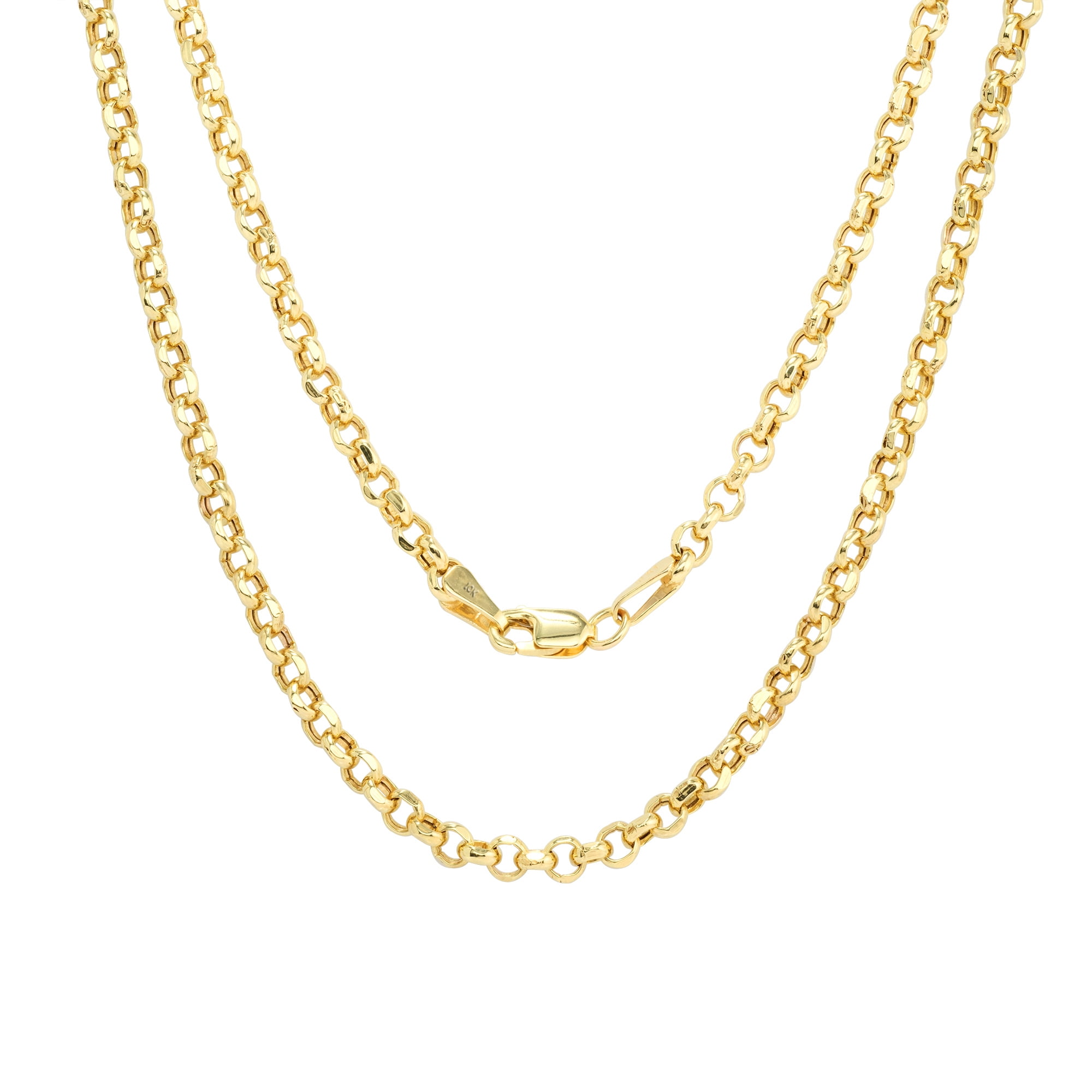 Nuragold 10k Real Yellow Gold Cable 3mm Rolo Round LInk Chain Necklace ...