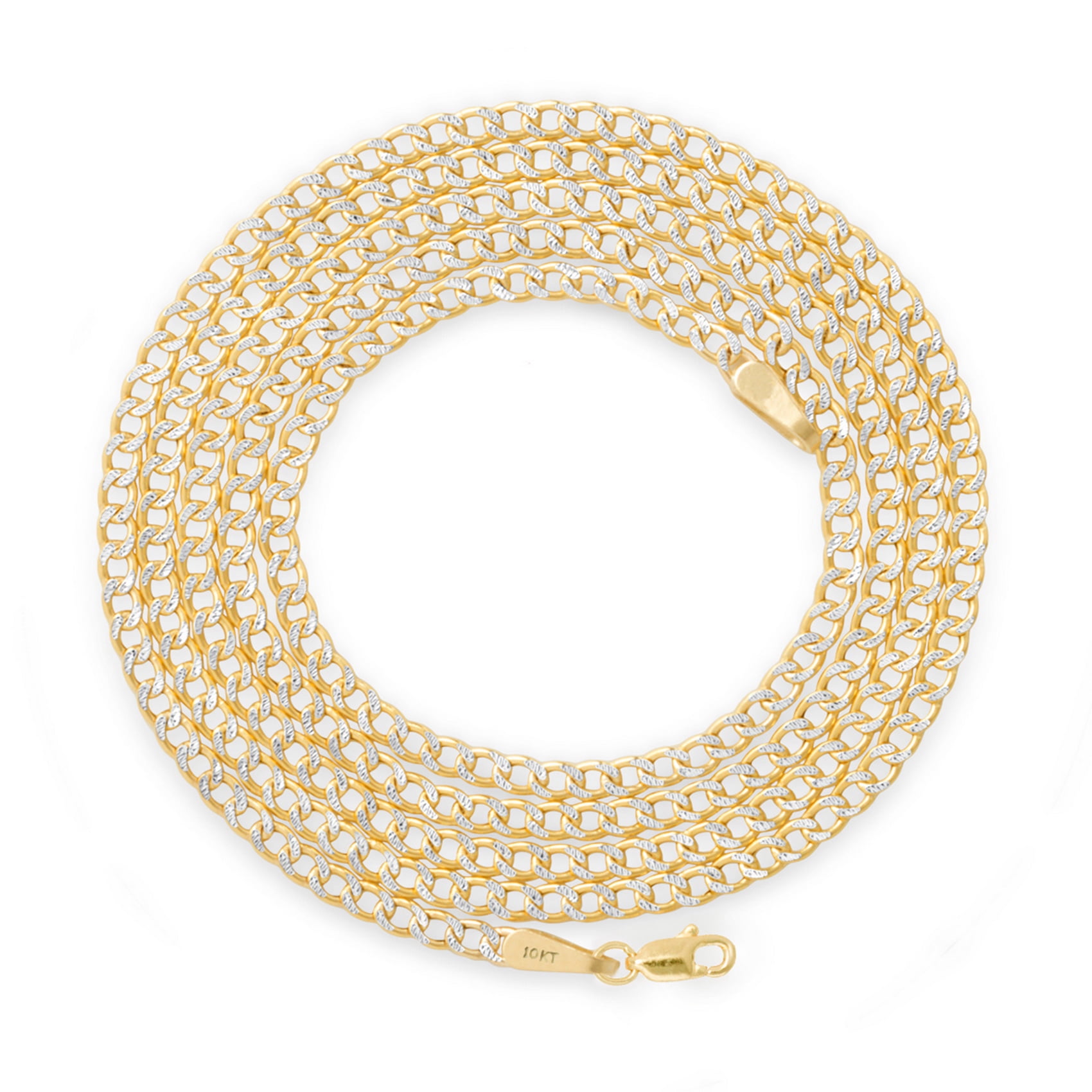 Nuragold 10k Real Yellow Gold Cuban Curb Link 2mm Diamond Cut Pave ...