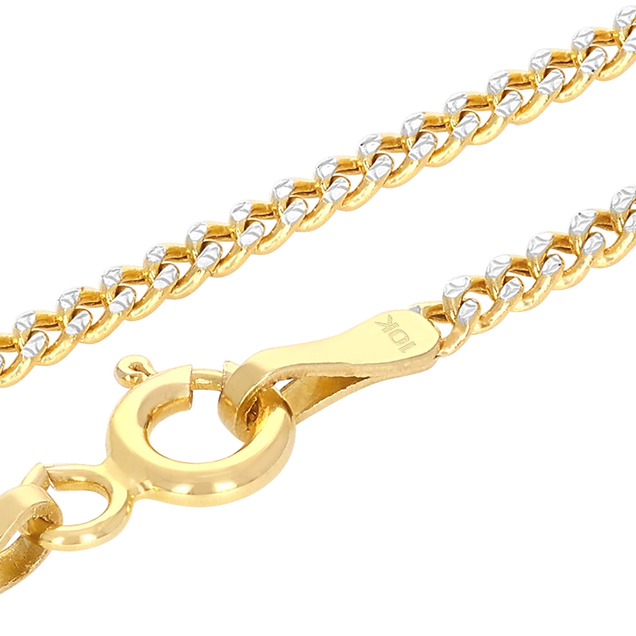 Nuragold 10k Real Yellow Gold Cuban Curb Link 2mm Diamond Cut Pave ...