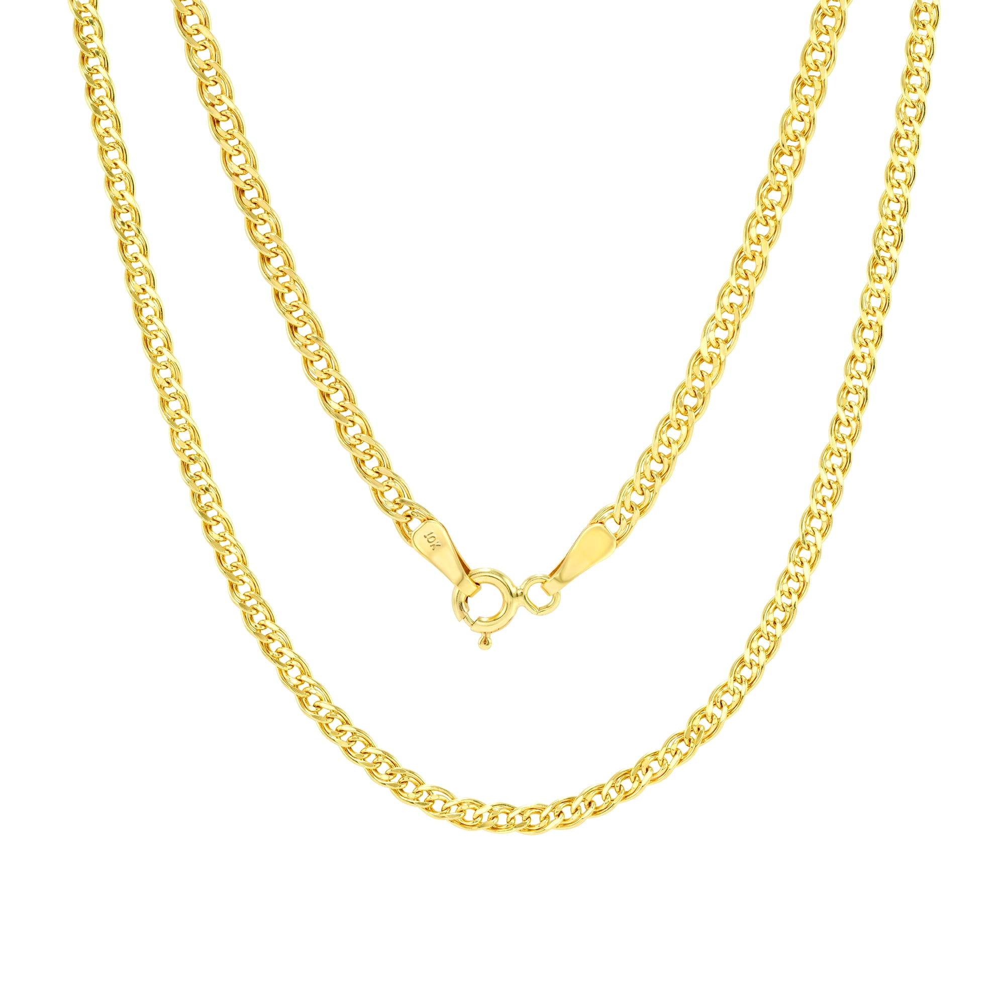 Nuragold 10k Real Yellow Gold Double Cuban Link 3mm Curb Chain Necklace ...