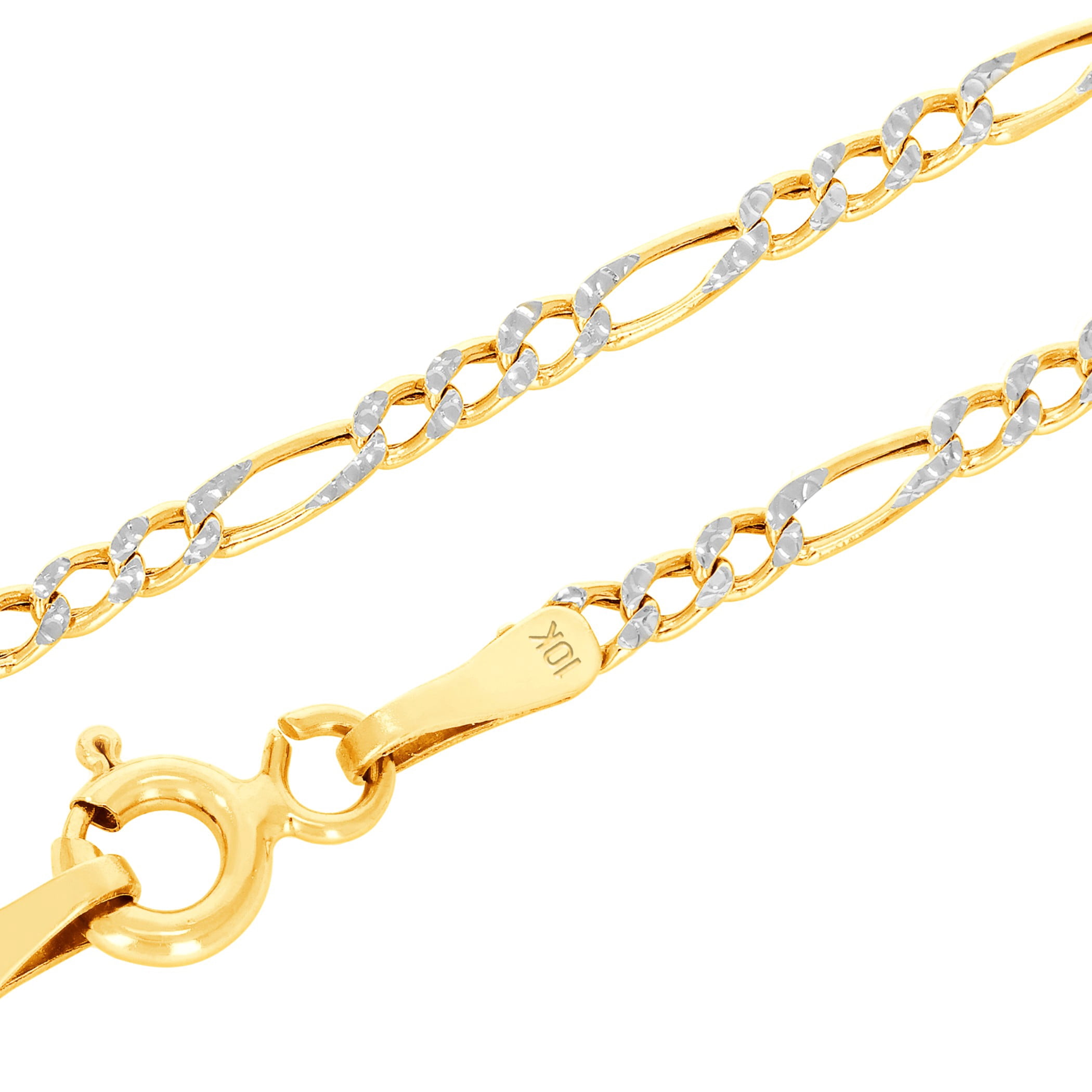 "Nuragold 10k Gold 2mm Figaro Chain, Diamond Cut Pave, Two Tone Pendant ...