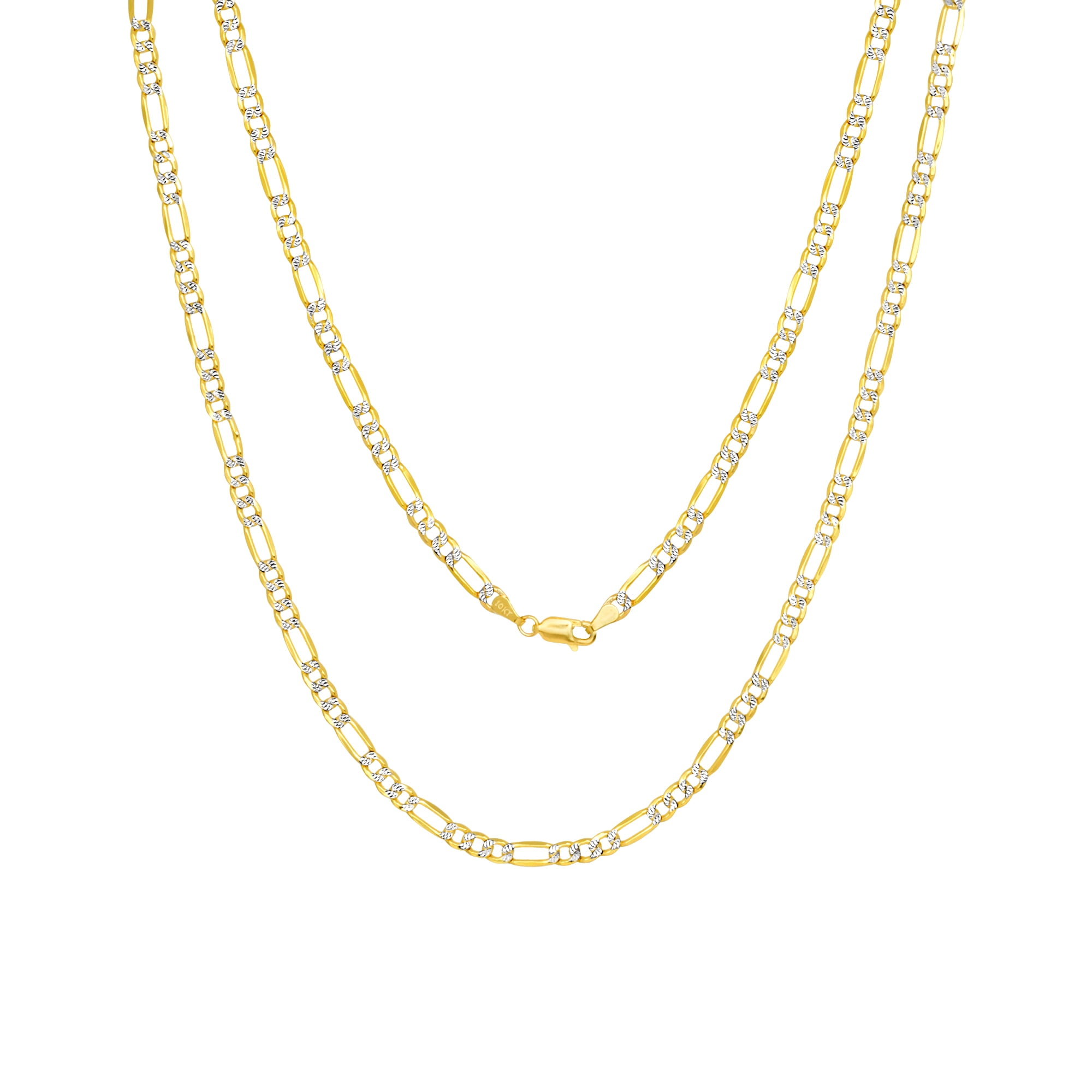 Nuragold 10k Gold 4.5mm Figaro Chain Necklace, Diamond Cut Pave, 16 ...