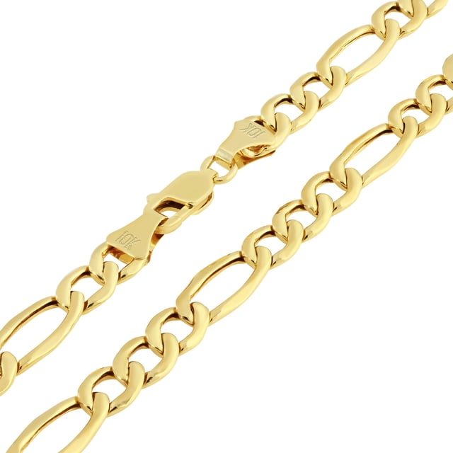 Nuragold 10k REAL Yellow Gold 7mm Figaro Chain Link Pendant Necklace ...