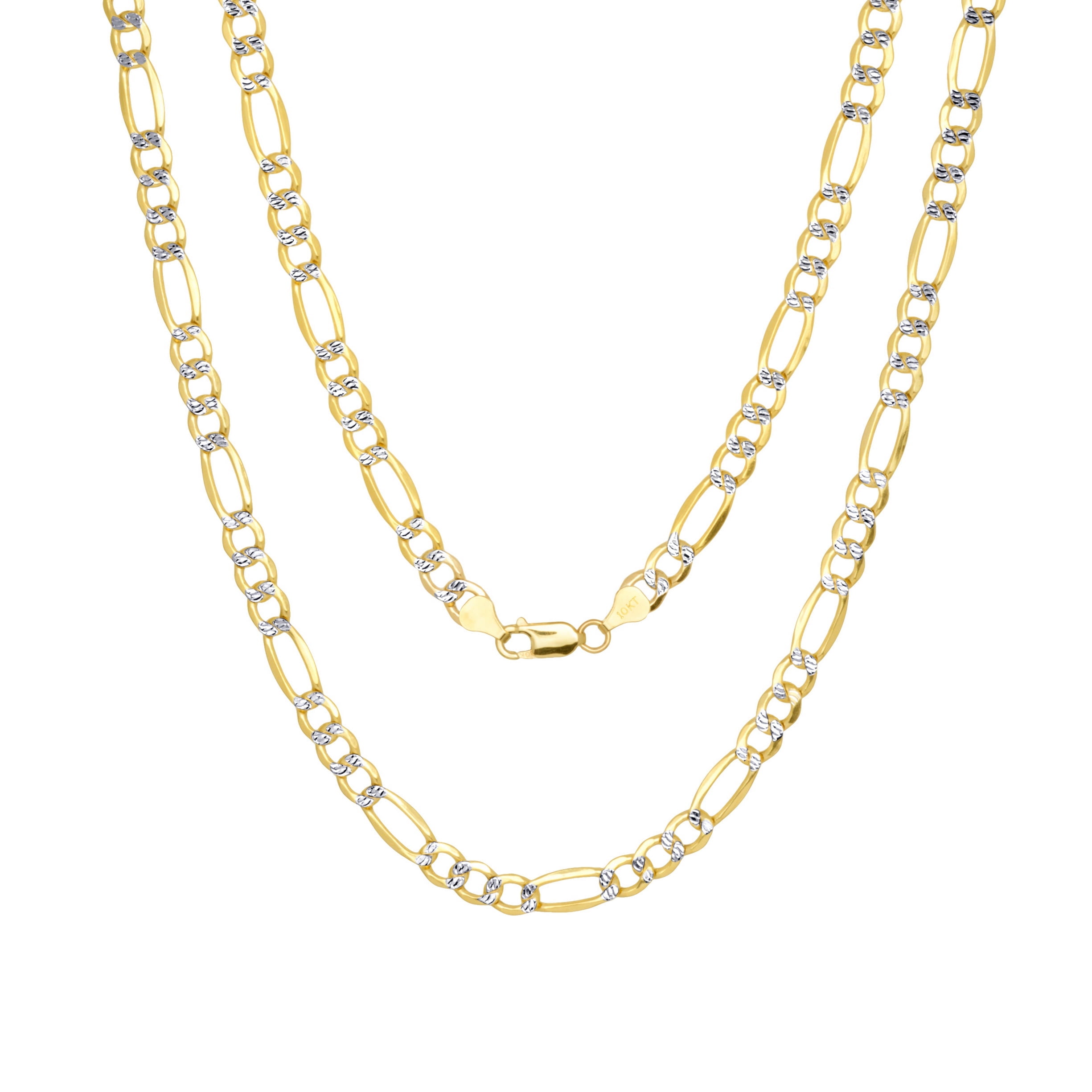 Nuragold 10k Real Yellow Gold Figaro Link 7mm Diamond Cut Pave Chain ...