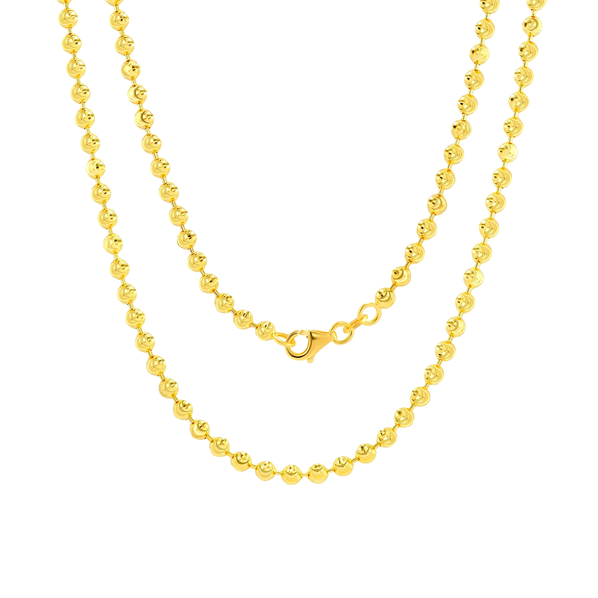"Nuragold 10K Yellow Gold Solid, 3mm Diamond Cut Moon Ball Bead Chain ...