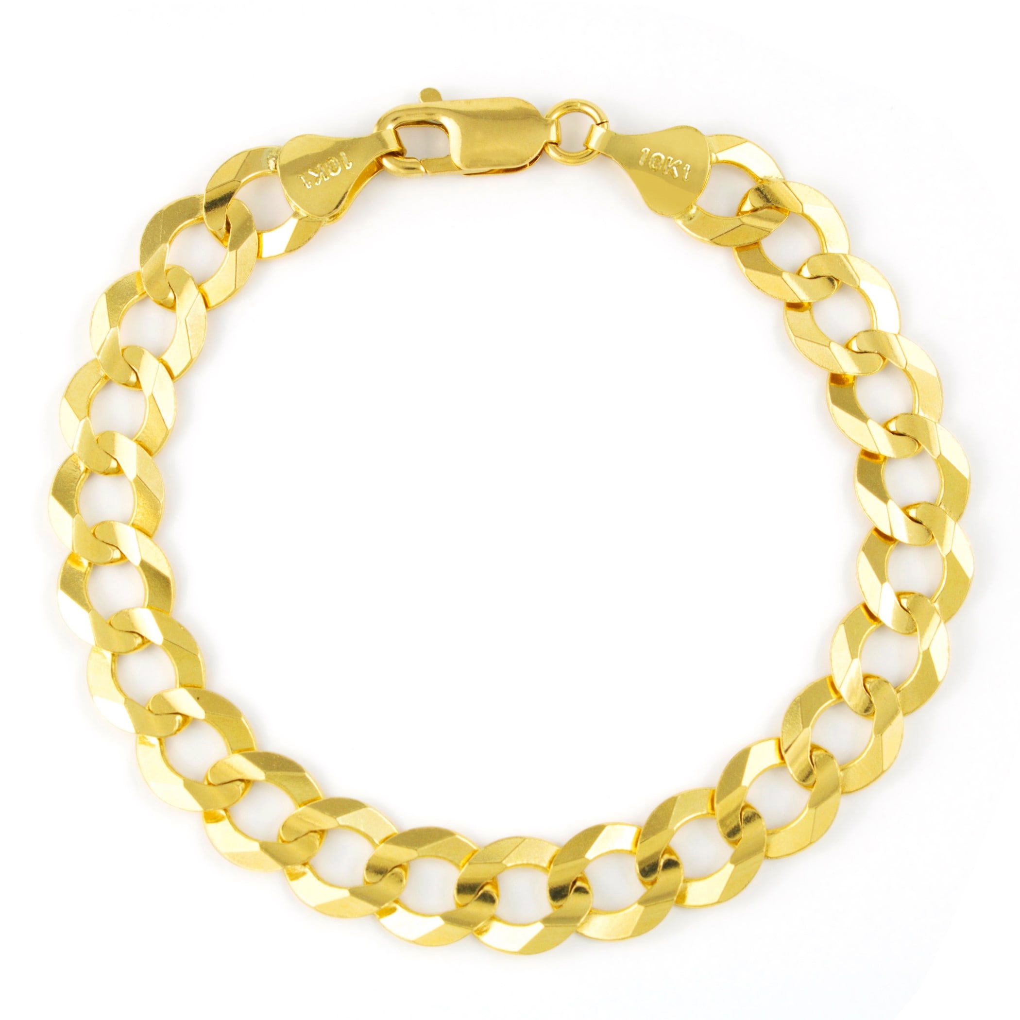 "Nuragold 10k Real Yellow Gold 10mm Solid Cuban Curb Link Chain Bracelet, Mens Jewelry 7""-9 ...