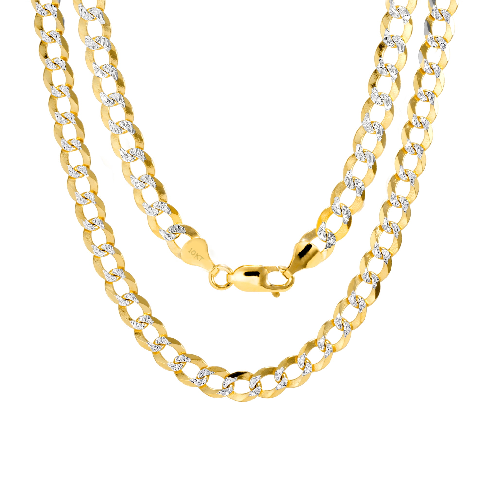 Nuragold 10k Real Yellow Gold Solid Cuban Curb Link 7mm Diamond Cut ...