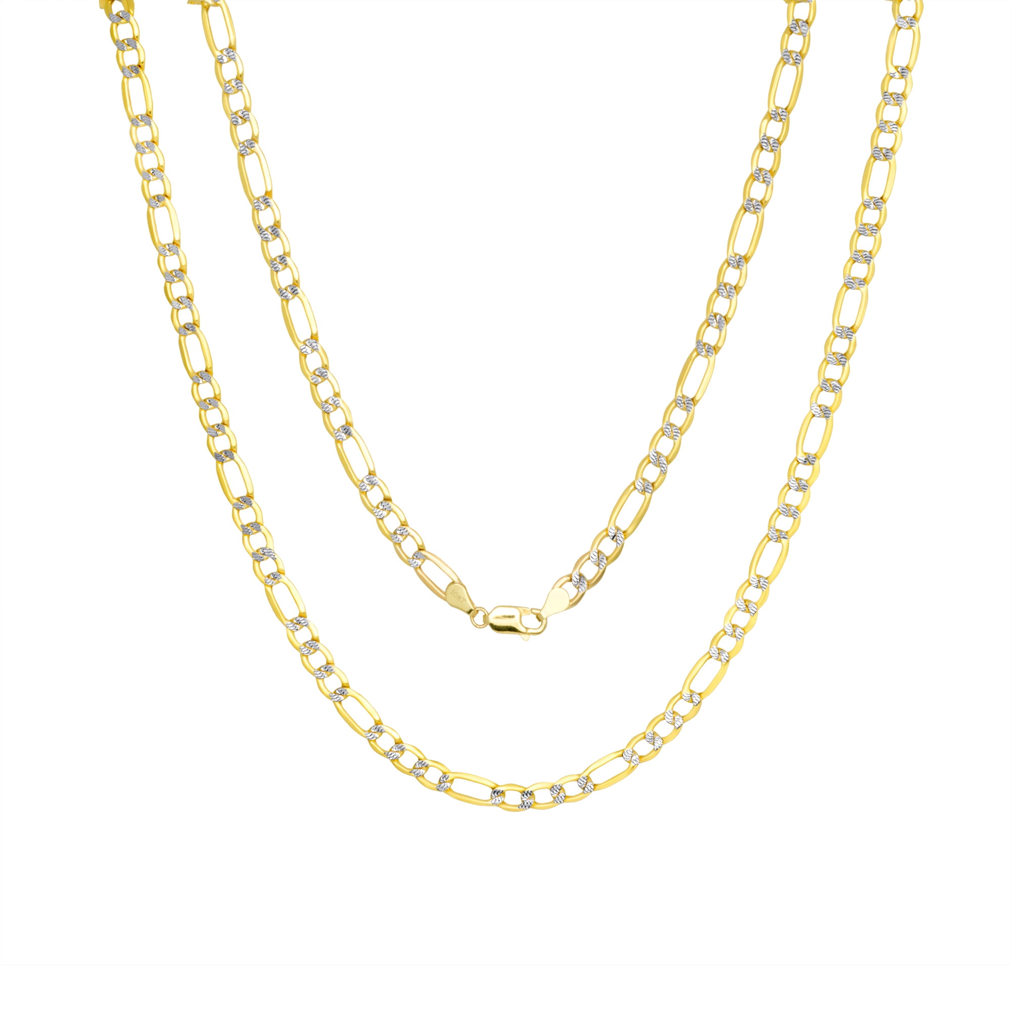 Nuragold 10k Real Yellow Gold Solid Figaro Link 5mm Diamond Cut Pave ...