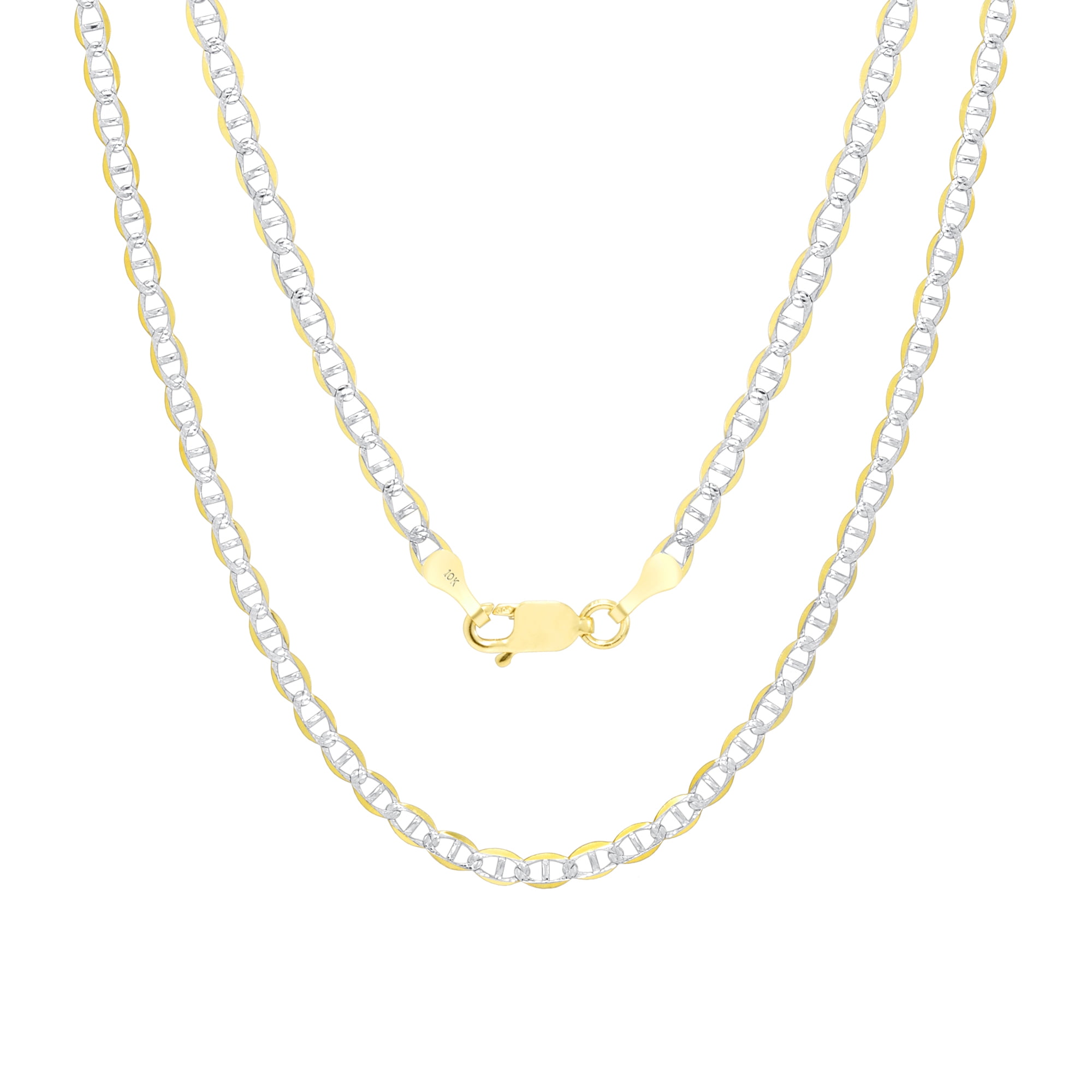 Nuragold 10k Real Yellow Gold Solid Mariner 3mm Anchor Chain Pave ...
