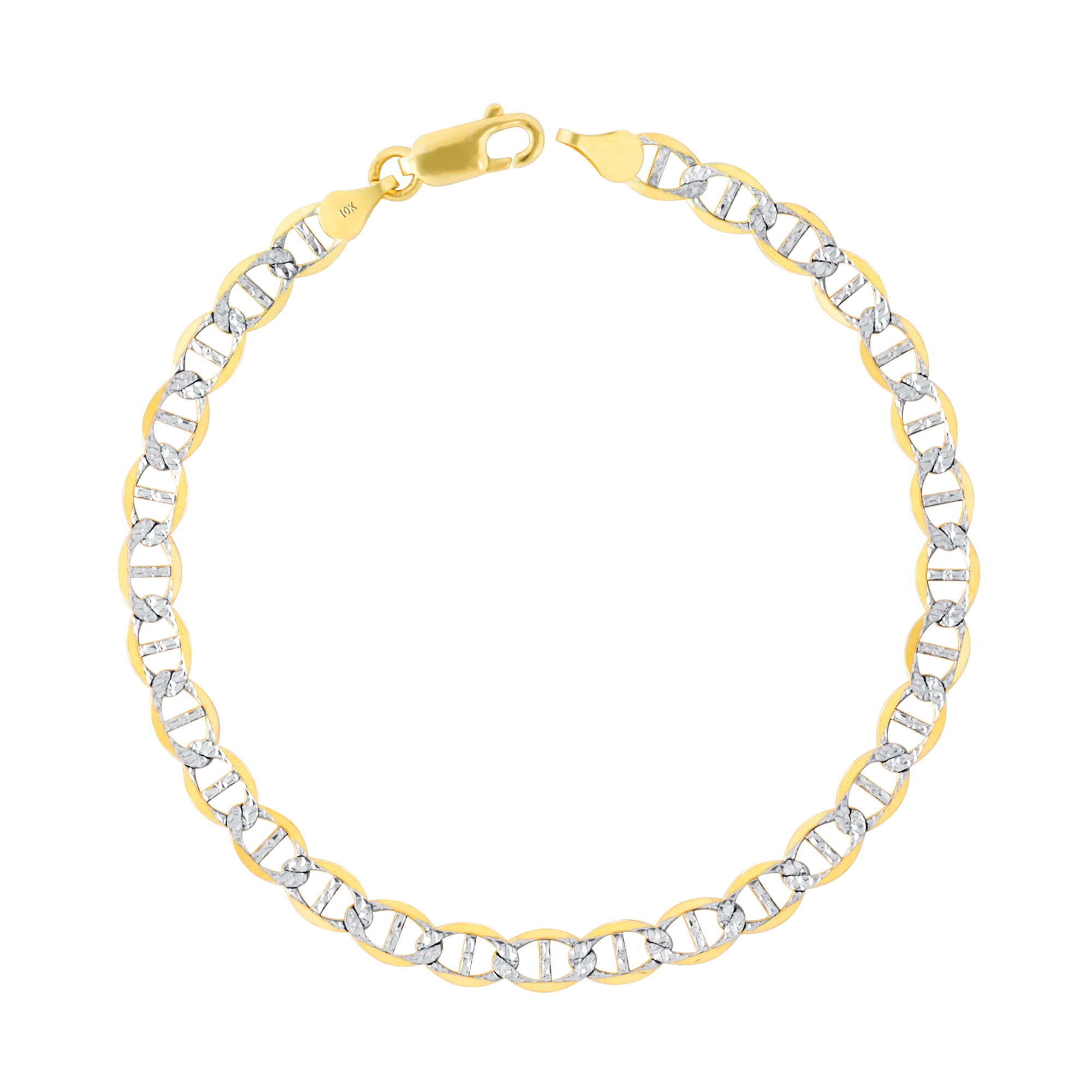 Nuragold 10k Real Yellow Gold Solid Mariner 5mm Anchor Chain Pave ...