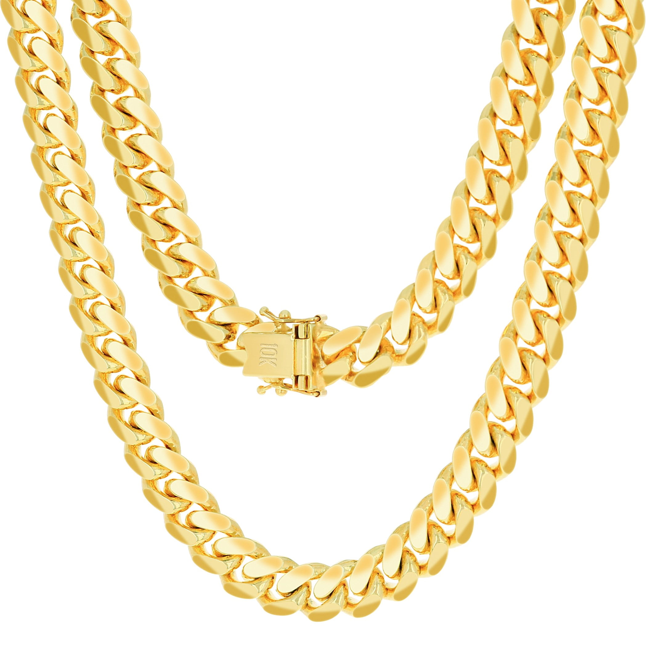Nuragold 10k Real Yellow Gold Solid Miami Cuban Link 9mm Chain Necklace ...