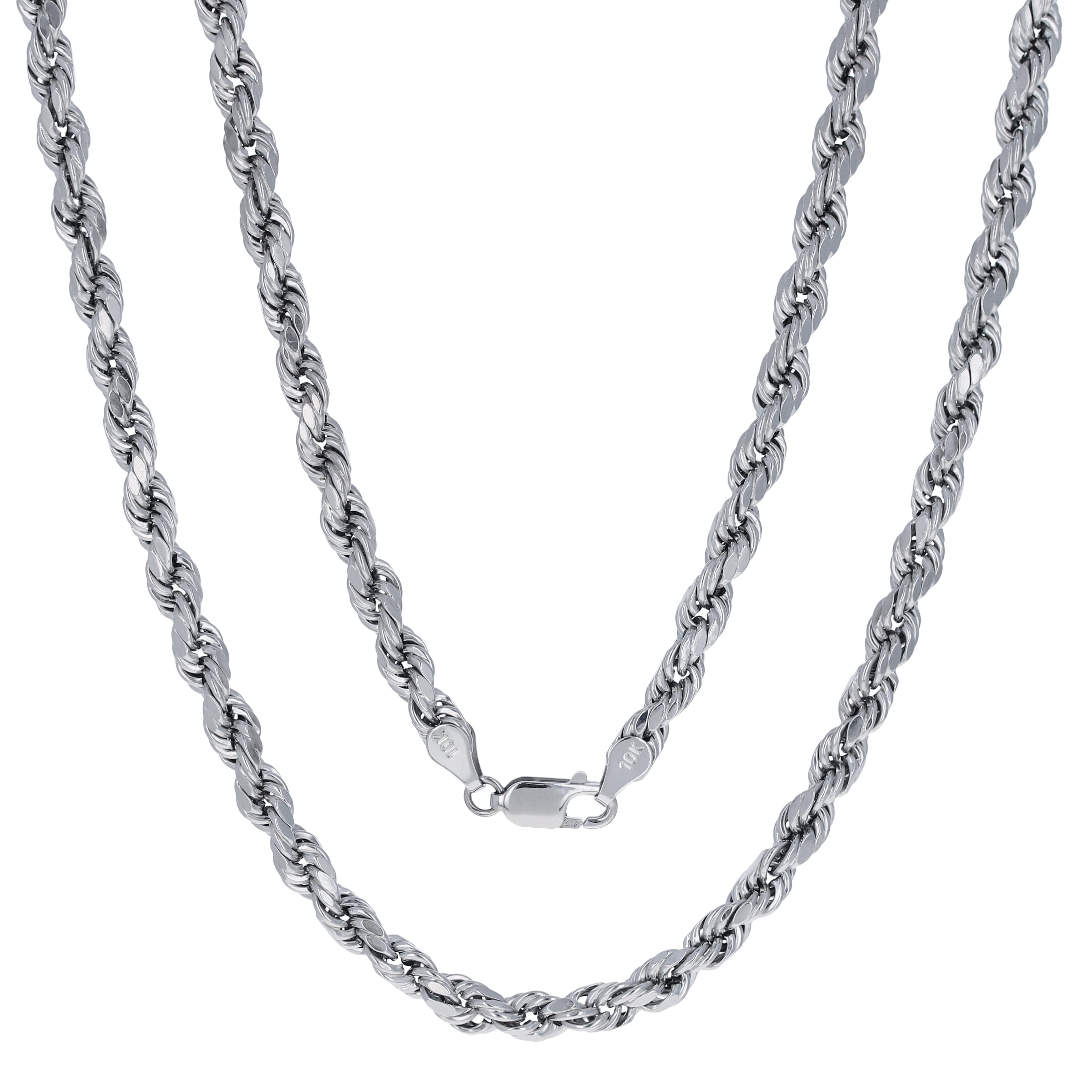 Nuragold 10K White Gold 6mm Solid Rope Chain Diamond Cut Necklace Mens Jewelry Lobster Clasp 20 22 24 26 28 30