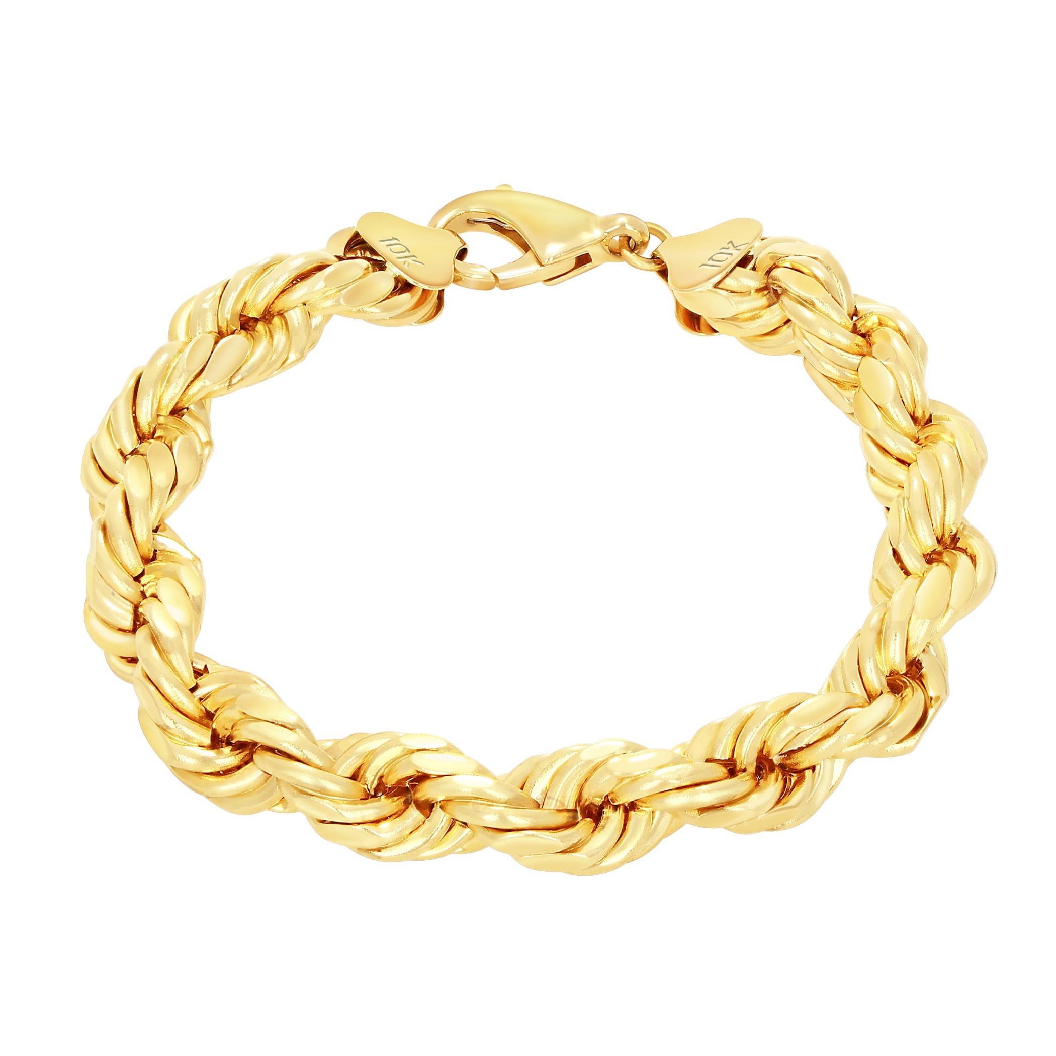 Nuragold 10k REAL Yellow Gold 10mm Rope Chain Diamond Cut Bracelet ...