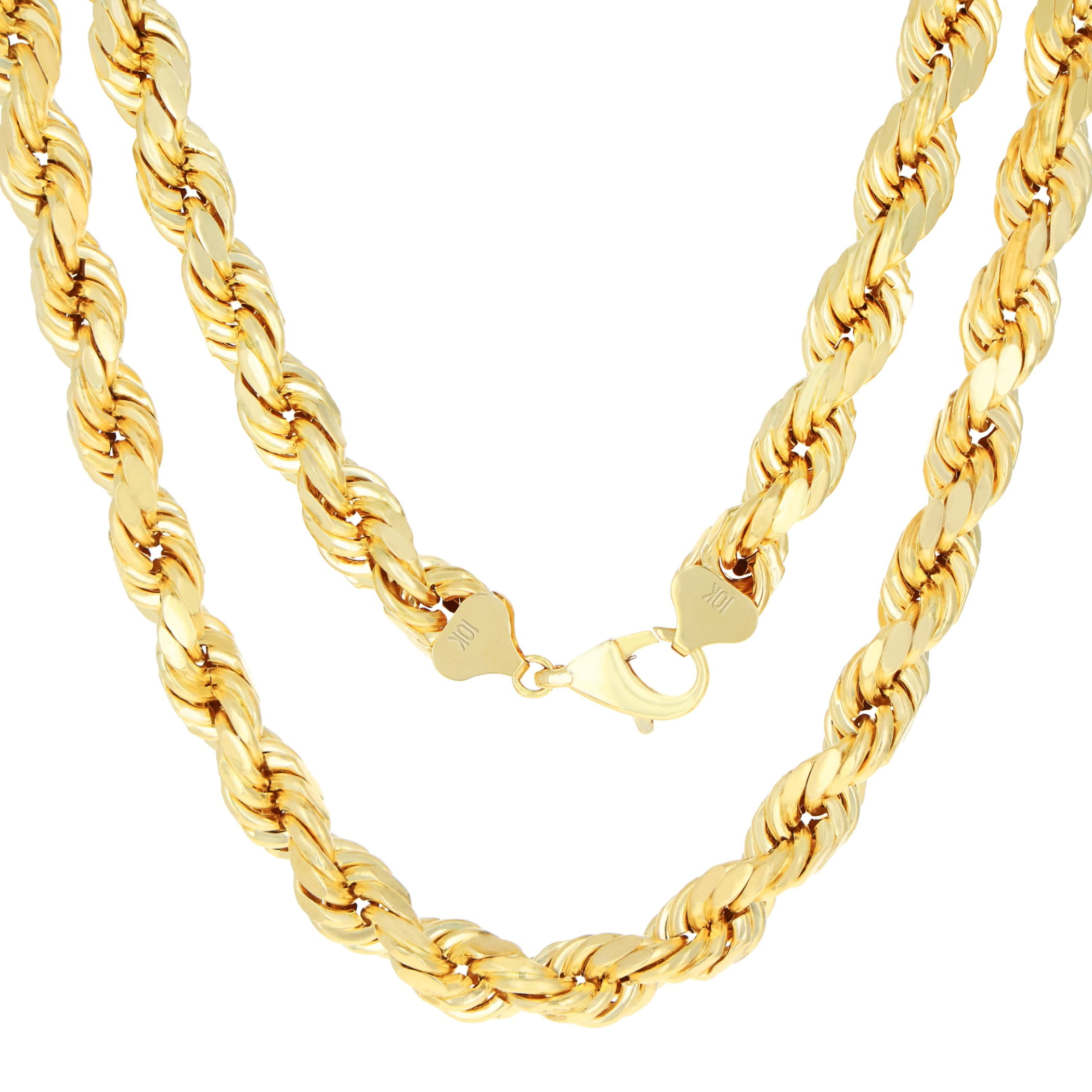 "Nuragold 10k Yellow Gold 10mm Rope Chain Necklace, Mens Jewelry 22 ...