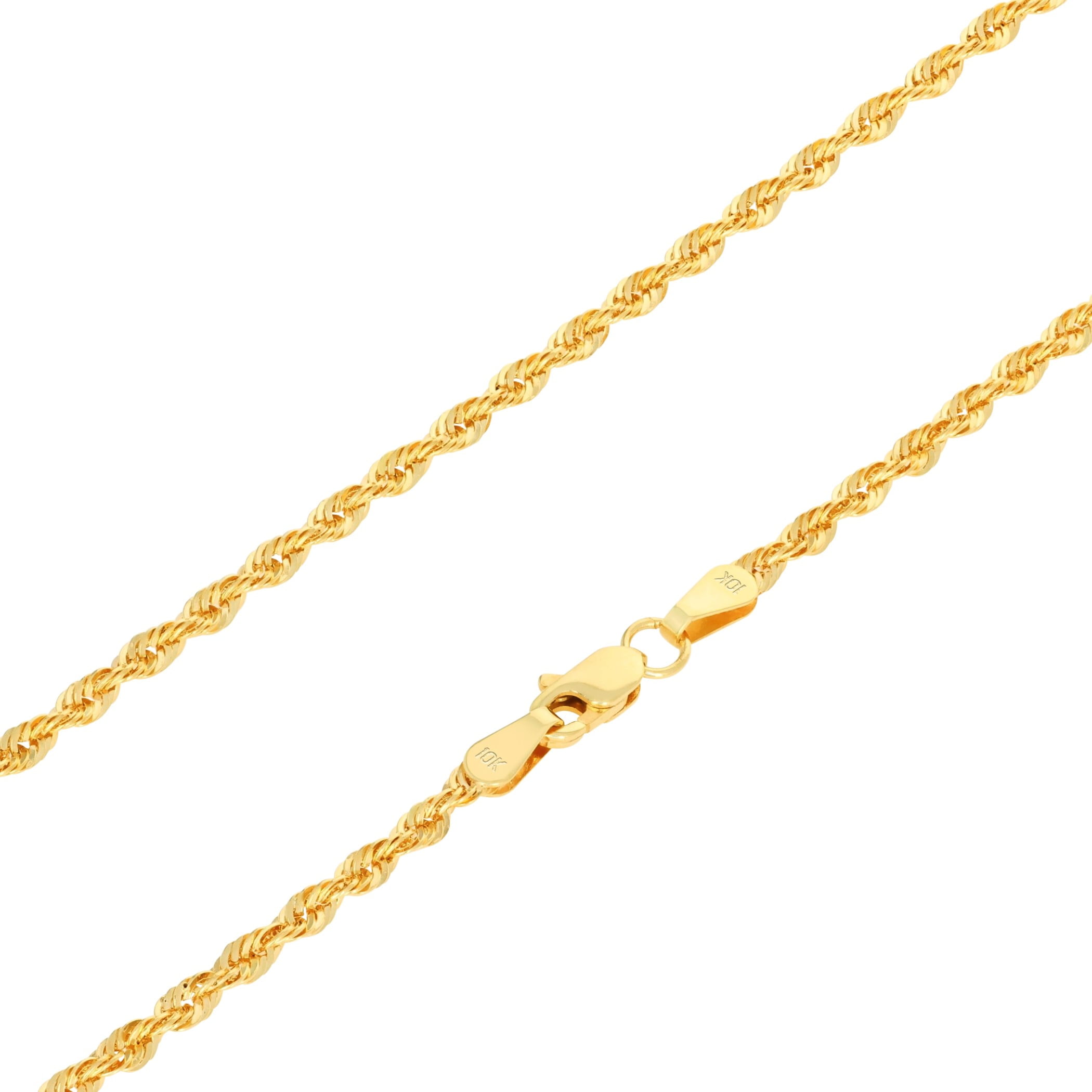 "NuraGold 10k Real Yellow Gold 2.5mm Diamond Cut Lightweight Rope Chain ...