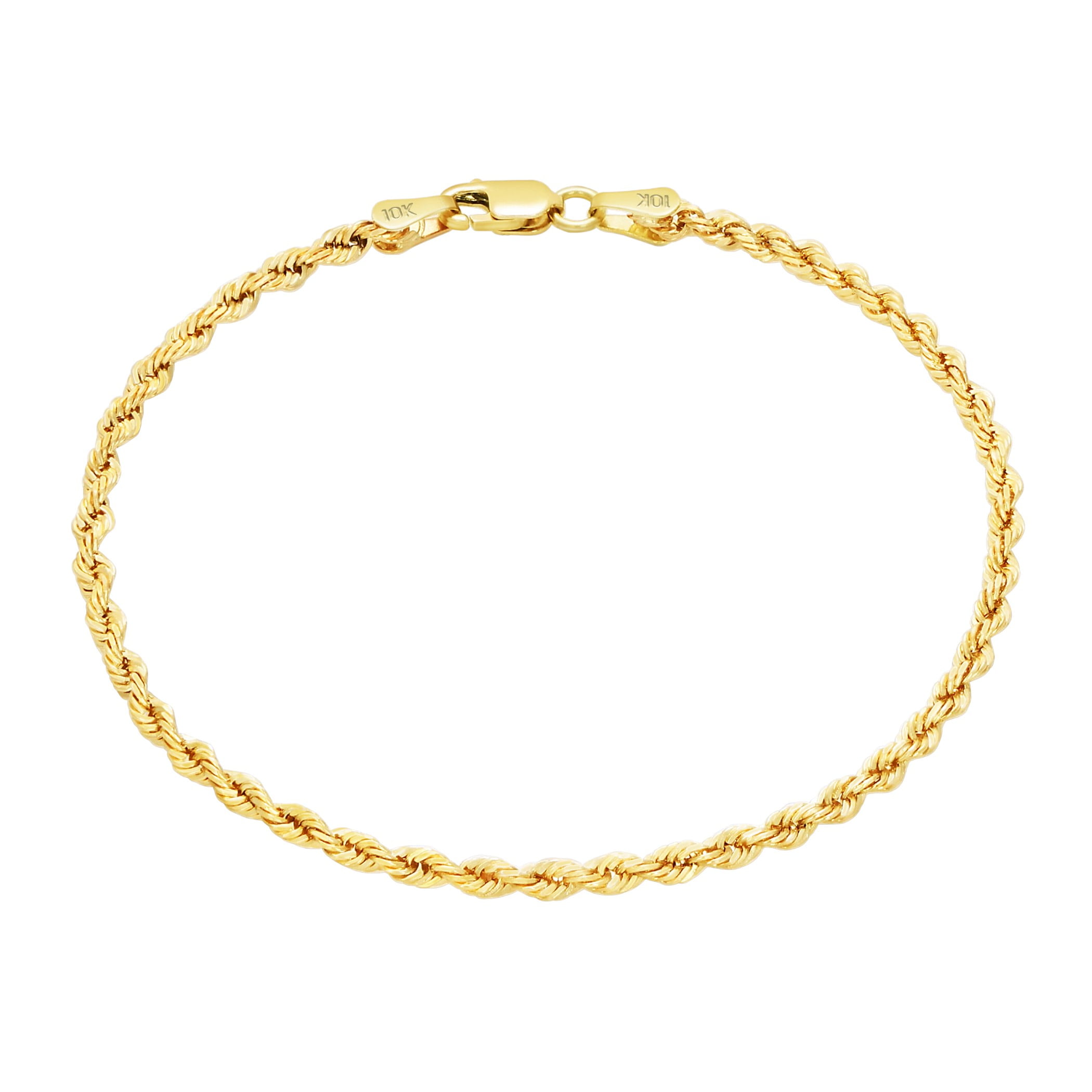 Nuragold 10k Yellow Gold 2mm Diamond Cut Rope Chain Bracelet or Anklet, 7"-9" Women's Jewelry ...