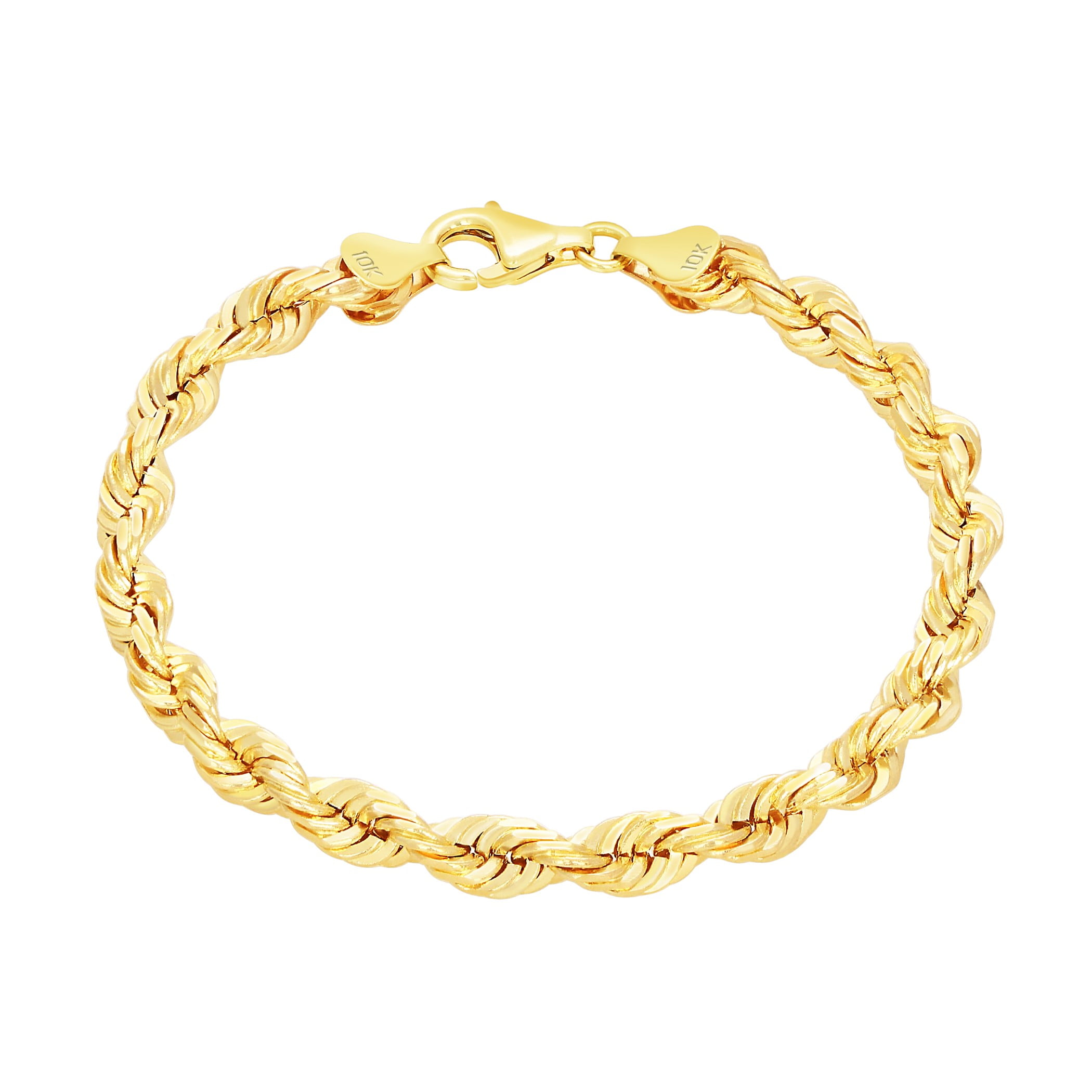 "Nuragold 10k Yellow Gold 6mm Rope Chain Bracelet, Genuine Diamond Cut ...
