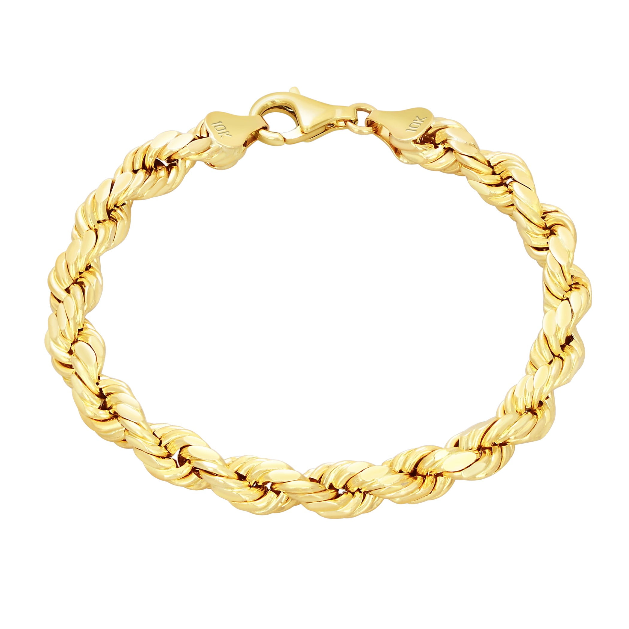 Nuragold 10k Yellow Gold 7mm Rope Chain Diamond Cut Bracelet (7"-9 ...