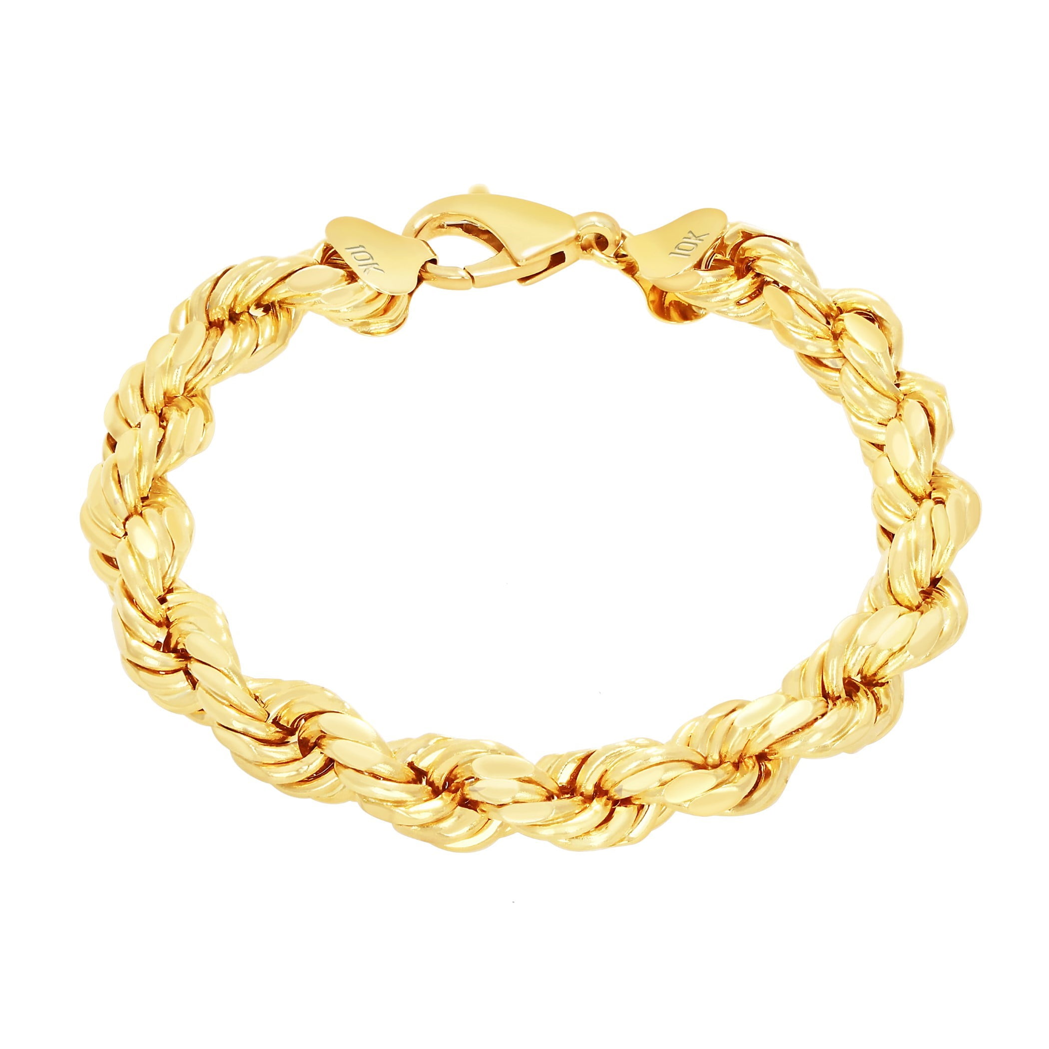 Nuragold 10k Yellow Gold 9mm Rope Chain Diamond Cut Bracelet (8"-9 ...