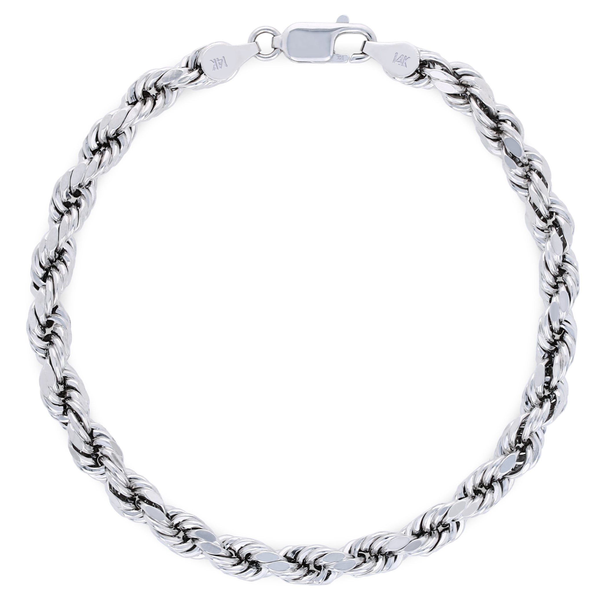 Nuragold 14K Real White Gold Rope Diamond Cut Chain Bracelet 7"-9" (2mm ...