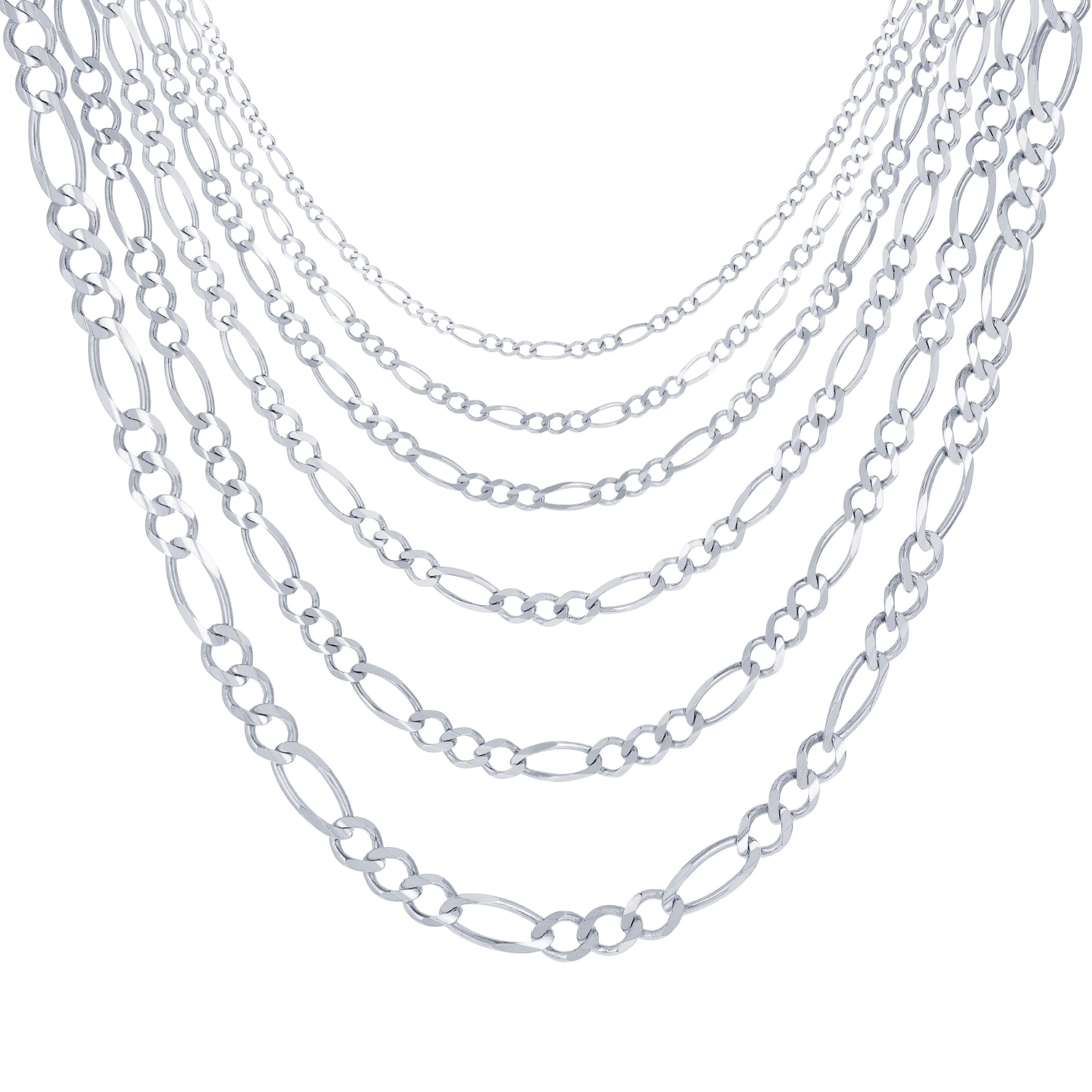 Nuragold 14K Real White Gold Solid Figaro Link Chain Necklace 16"-30 ...