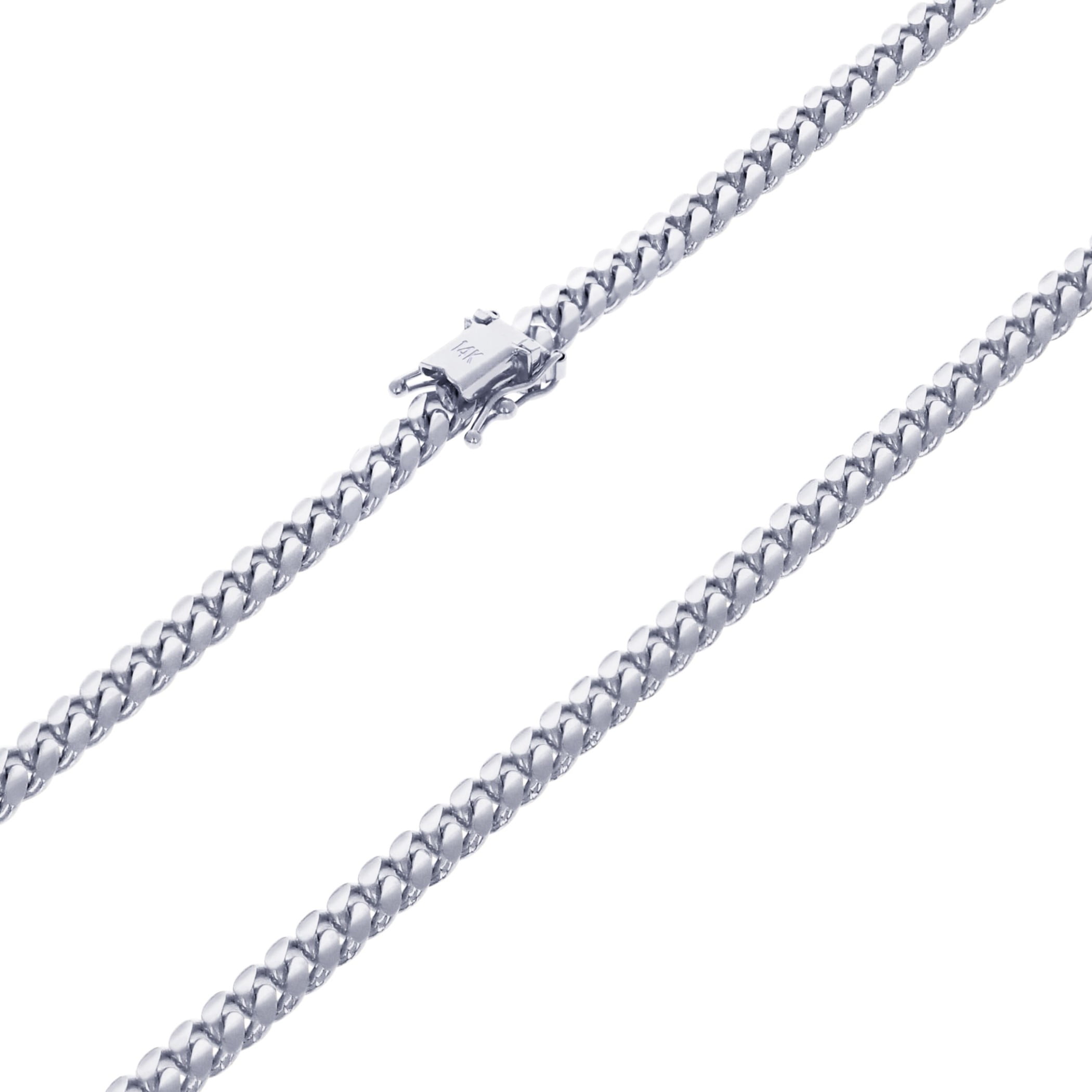 Nuragold 14K Real White Gold Solid Miami Cuban Link 4mm Chain Necklace ...