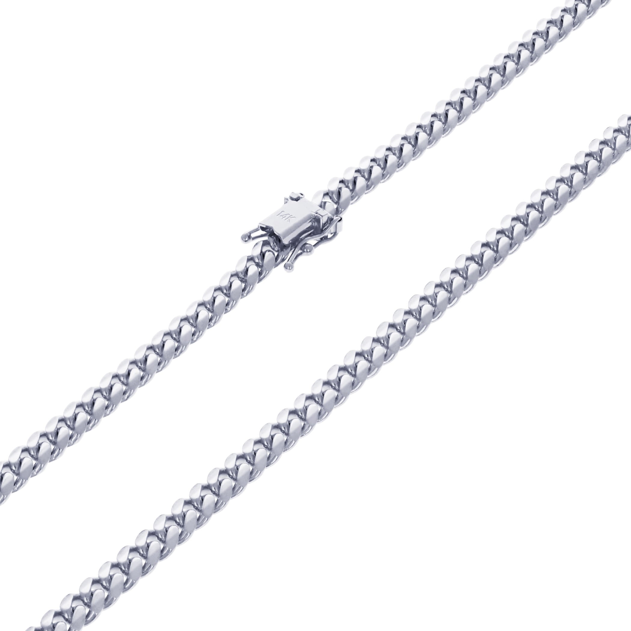 Nuragold 14K Real White Gold Solid Miami Cuban Link 5mm Chain Necklace ...