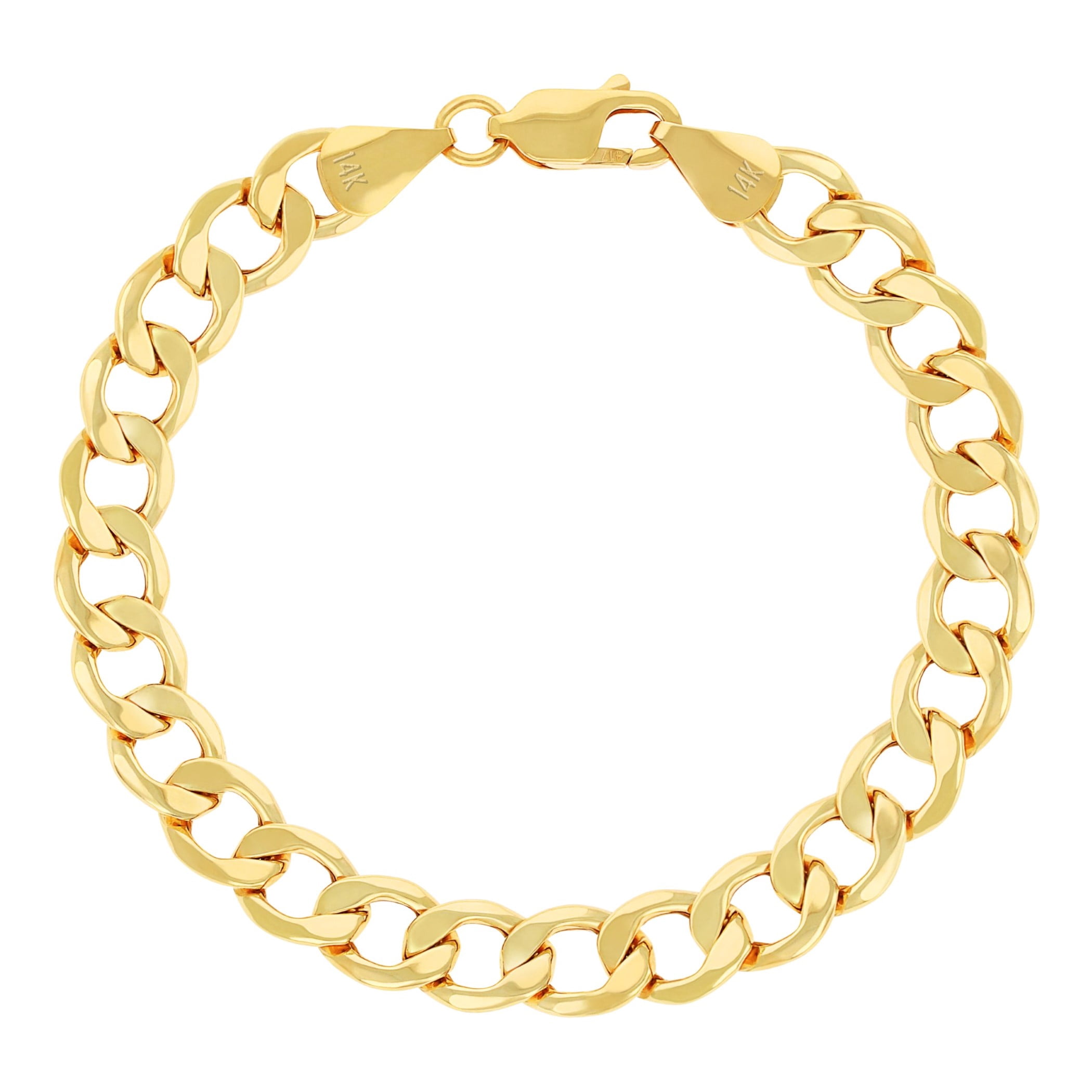 Nuragold 14K Real Yellow Gold Cuban Curb Link Chain Bracelet 7"-9" (2mm ...