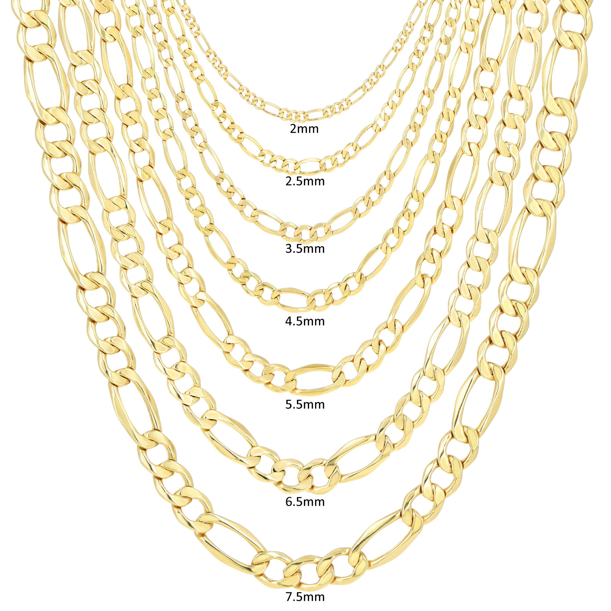 Nuragold 14K Real Yellow Gold Figaro Link Chain Necklace 16"-30" (2mm-7 ...
