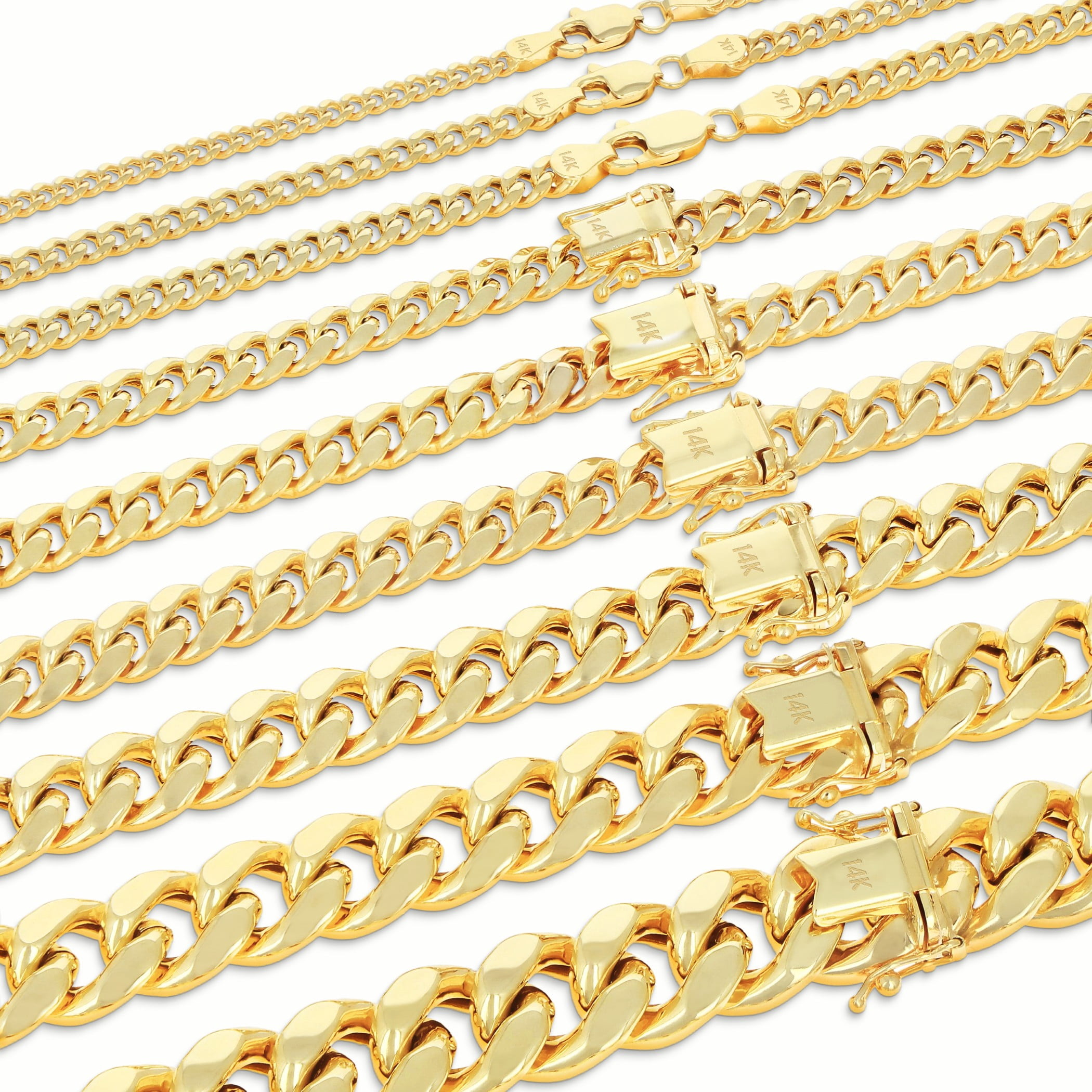 Nuragold 14K Real Yellow Gold Miami Cuban Link Chain Necklace 16"-30 ...
