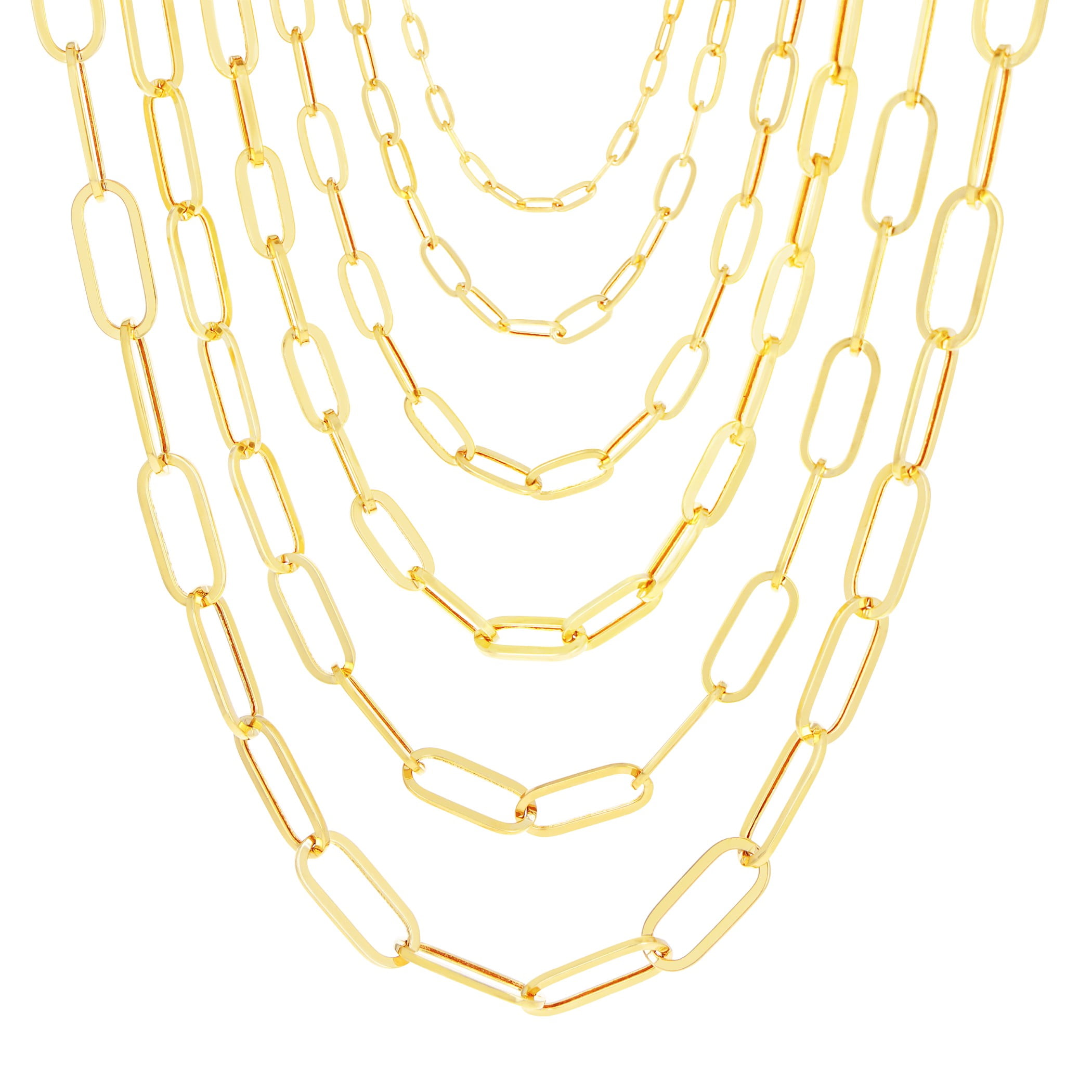 Nuragold 14K Real Yellow Gold Paperclip Chain Elongated Cable Link Necklace 16"-24" (2mm-7mm ...