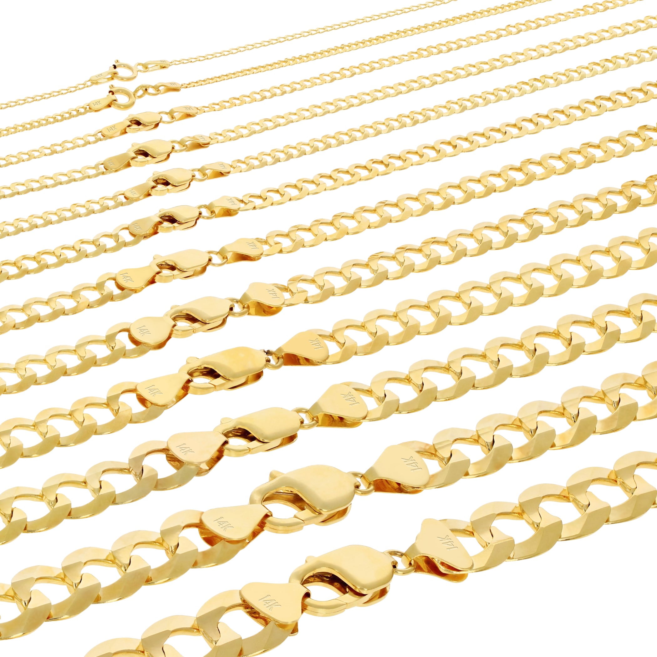 Nuragold 14K Real Yellow Gold Solid Cuban Curb Link Chain Necklace 16 ...